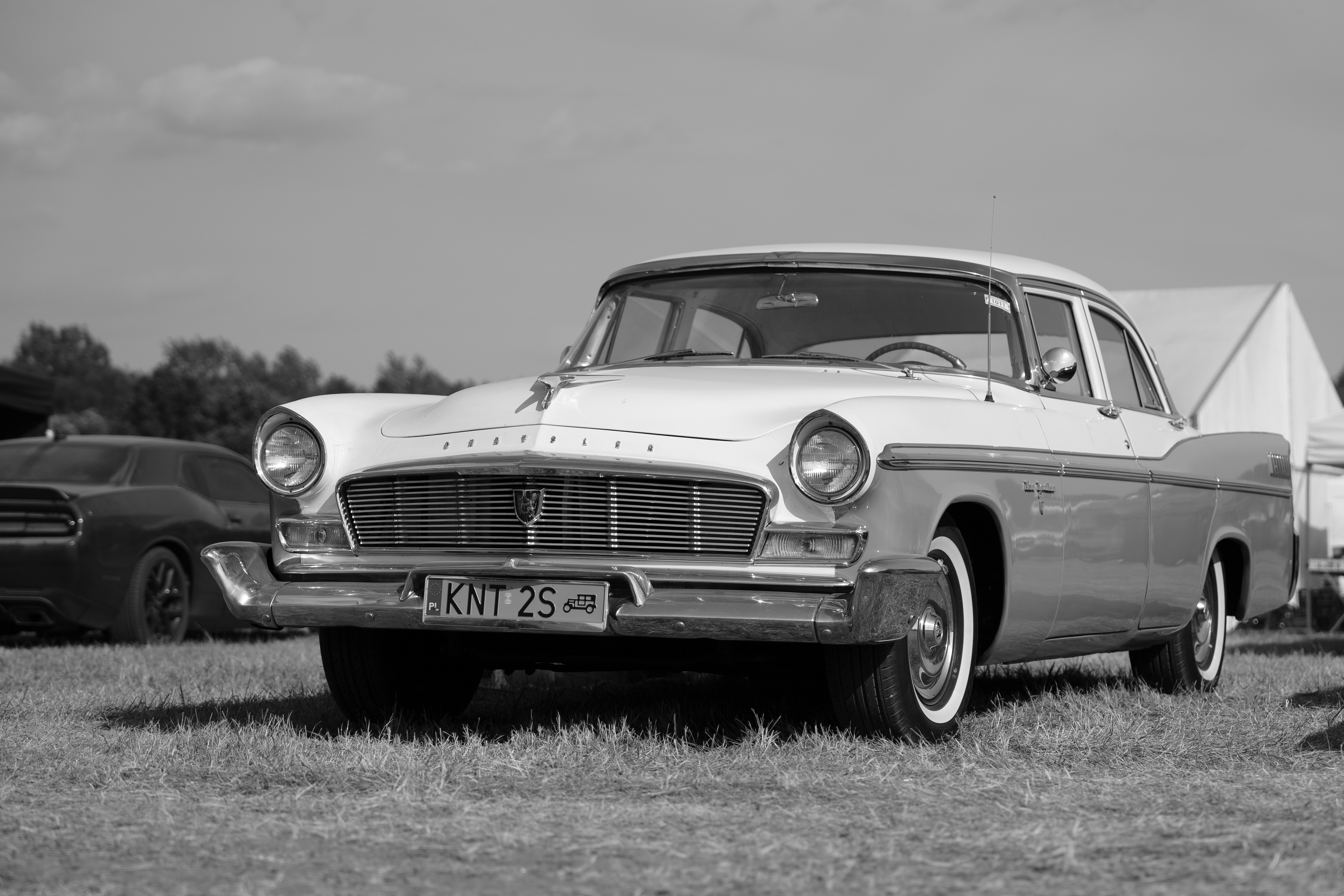 Vintage Curves: A Classic Car Resting Under Open Skies