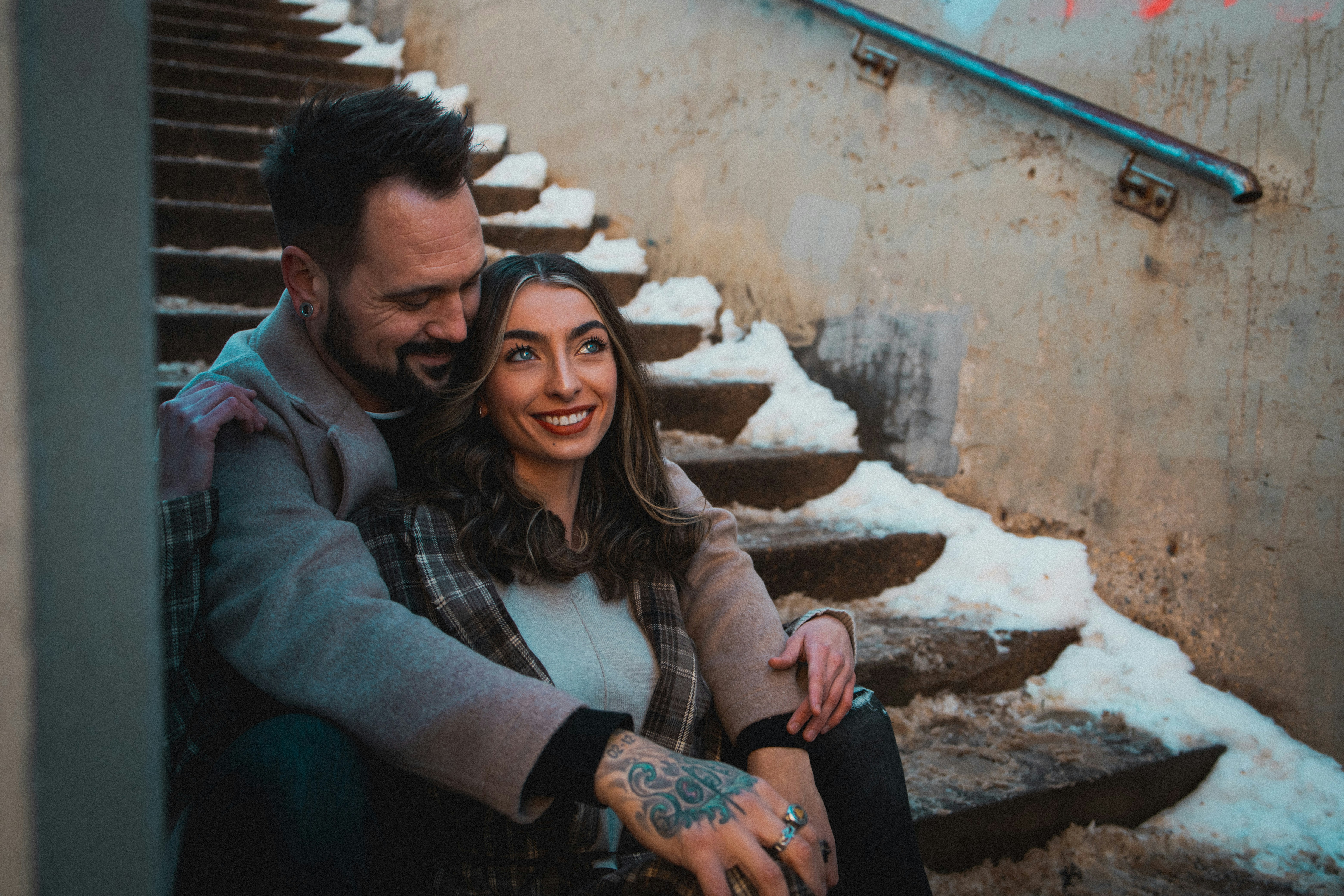 Warm Embrace on Icy Steps