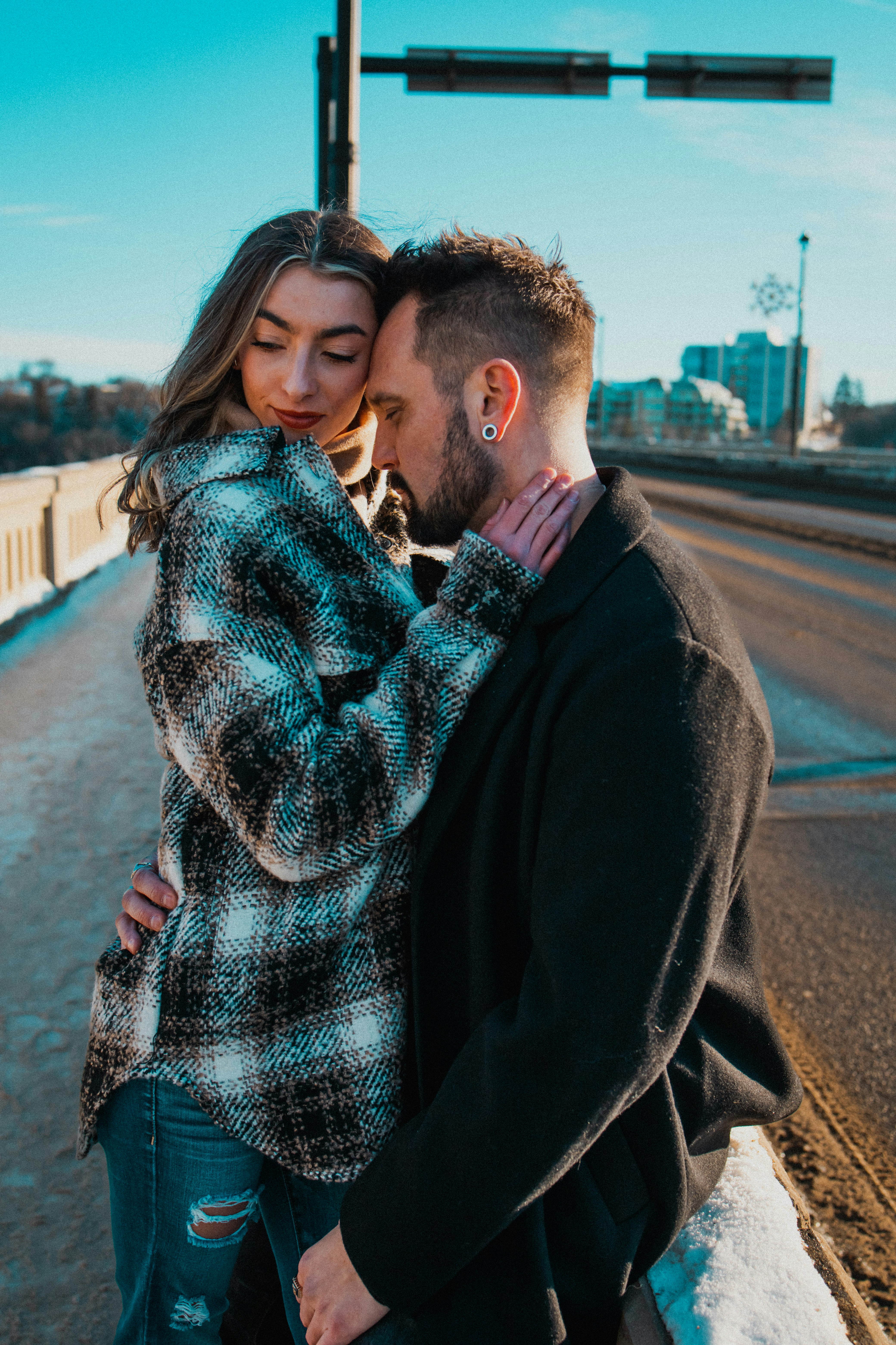 Close-Embrace on the City Bridge