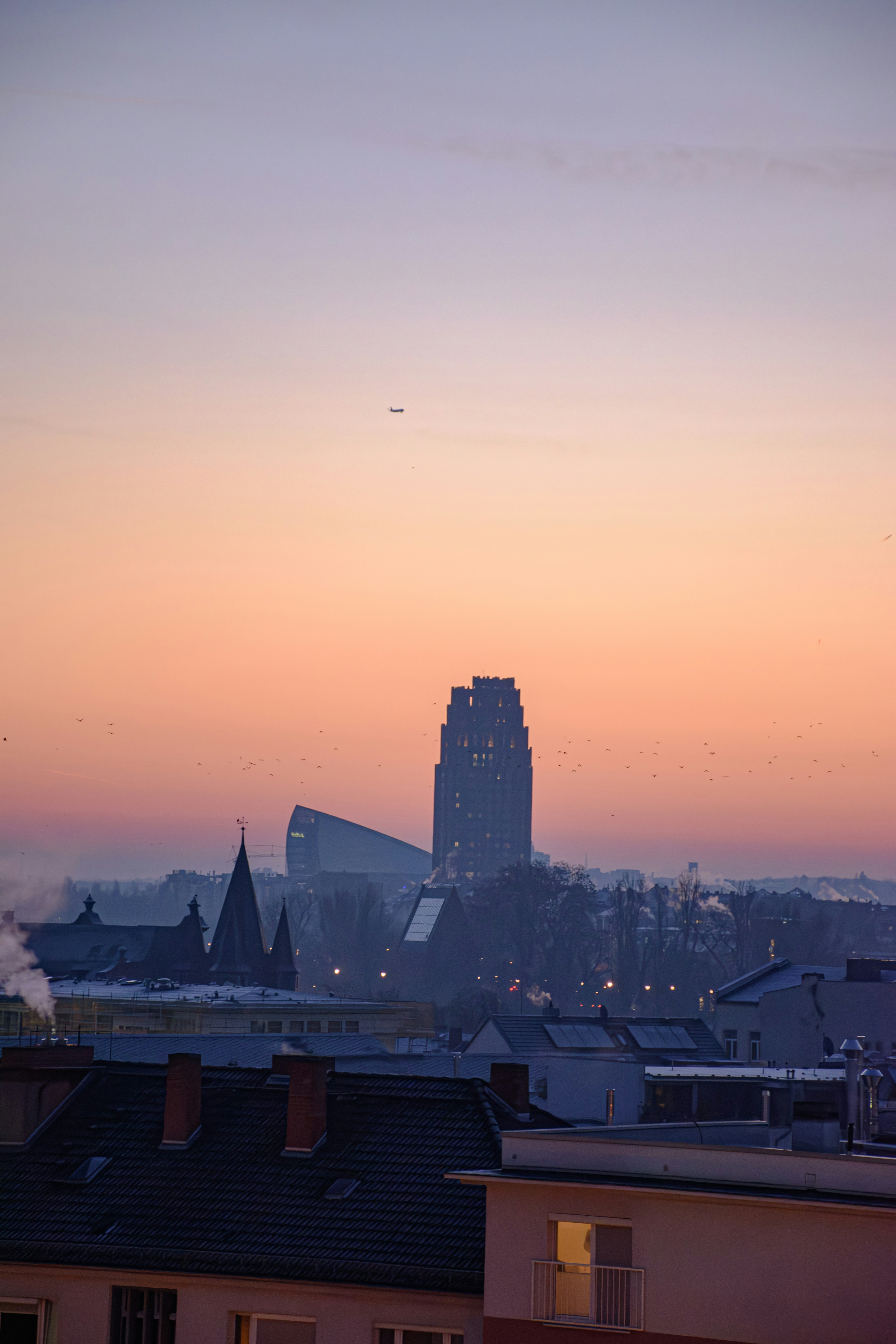 Dusk Over the City: Silhouettes and Sunlit Sky