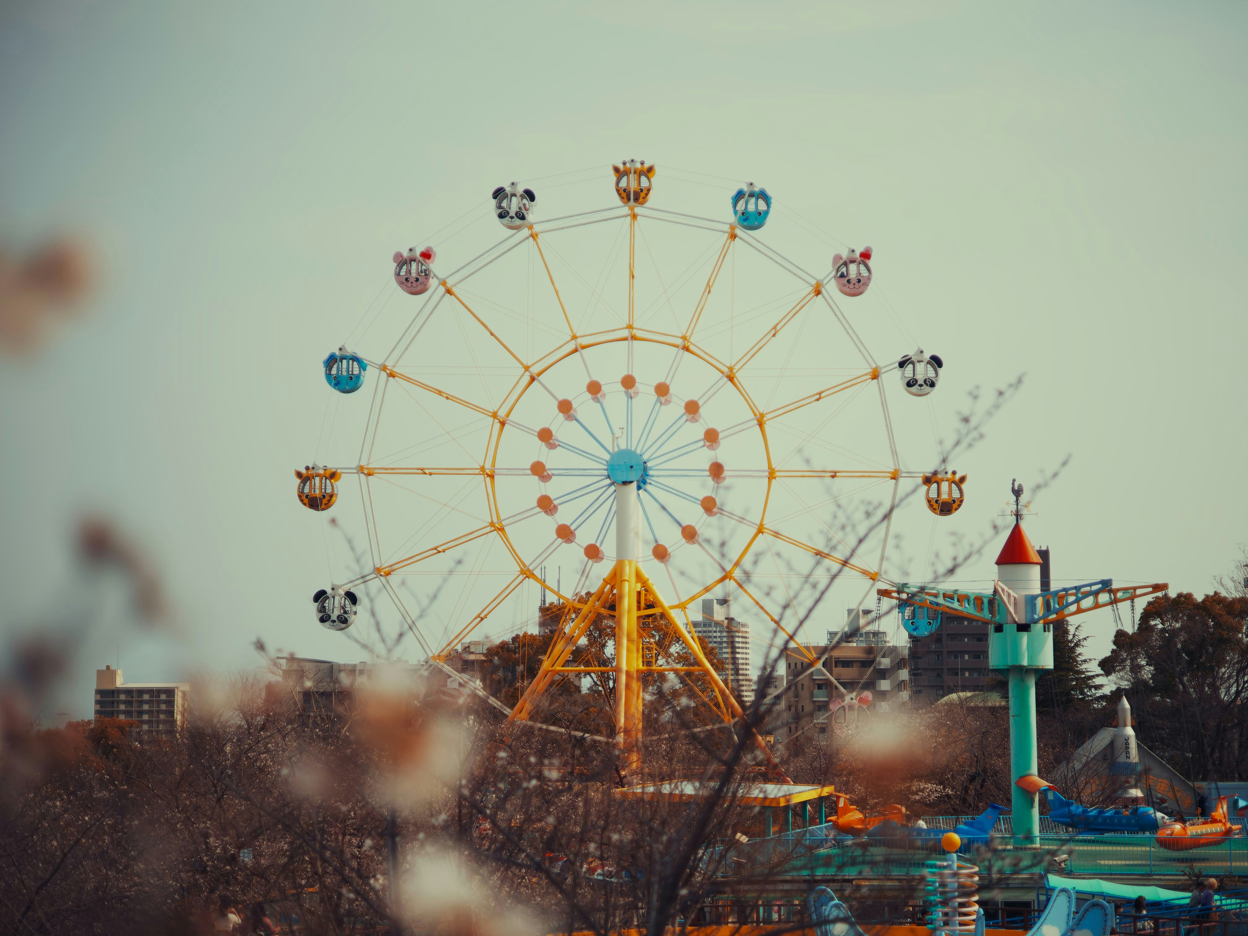 Spin Wheel: A Sunlit Ferris Wheel Rising Over the Park