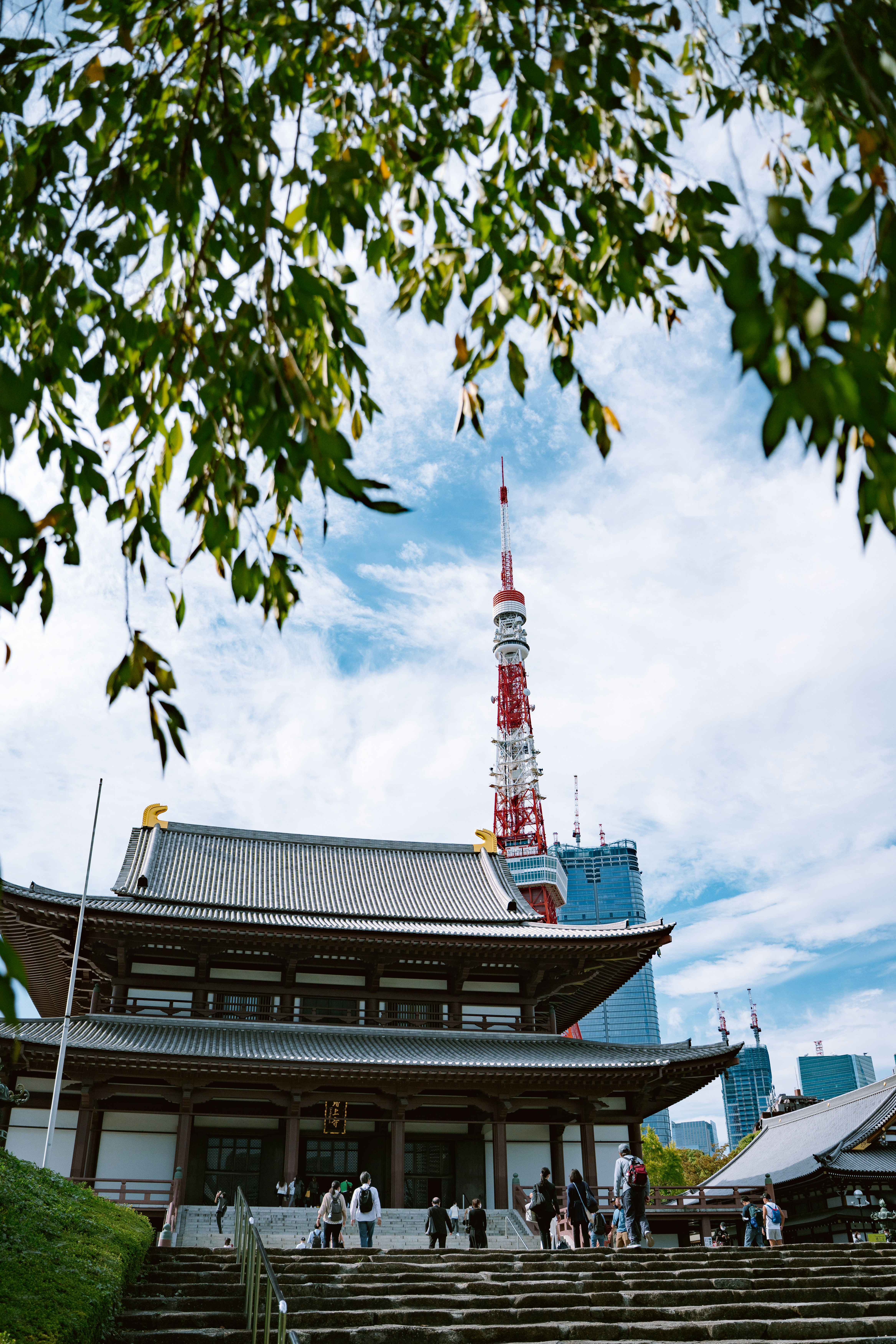 Temple Courtyard Under a Sky-Blue Canopy