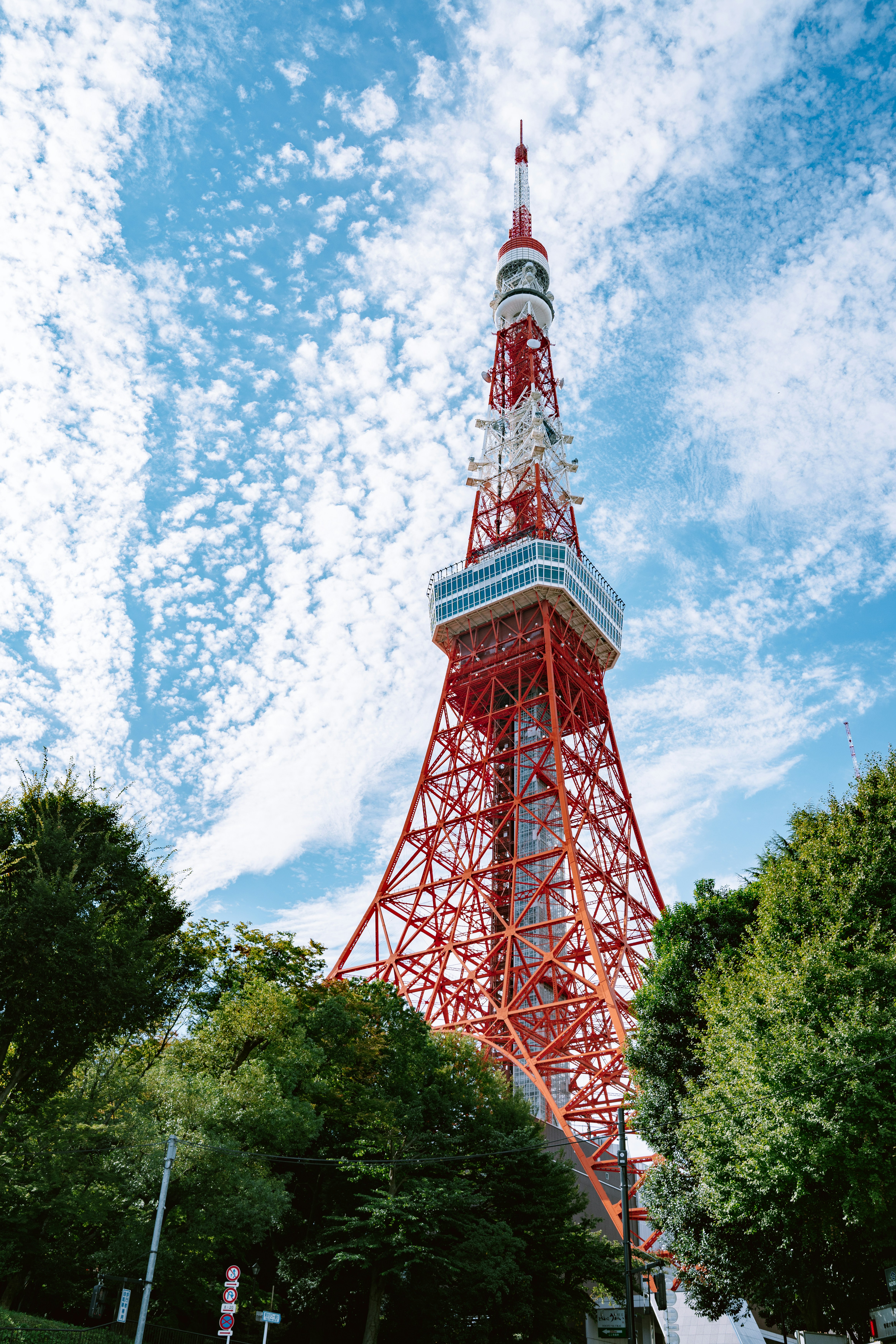 Tokyo's Red Vein: Towering Message Above a Canopy of Green