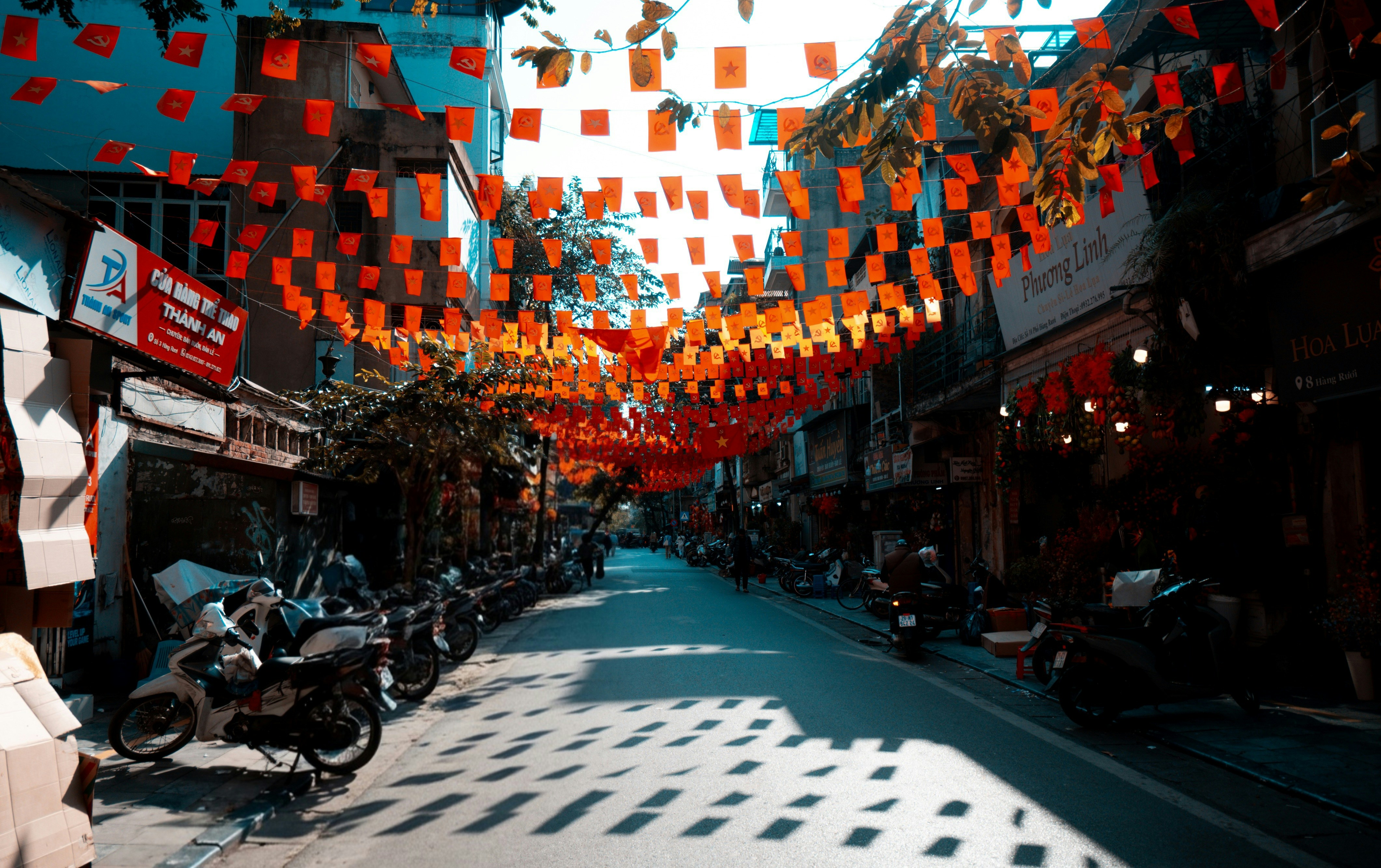 Festival Flags Over a Sunlit Street