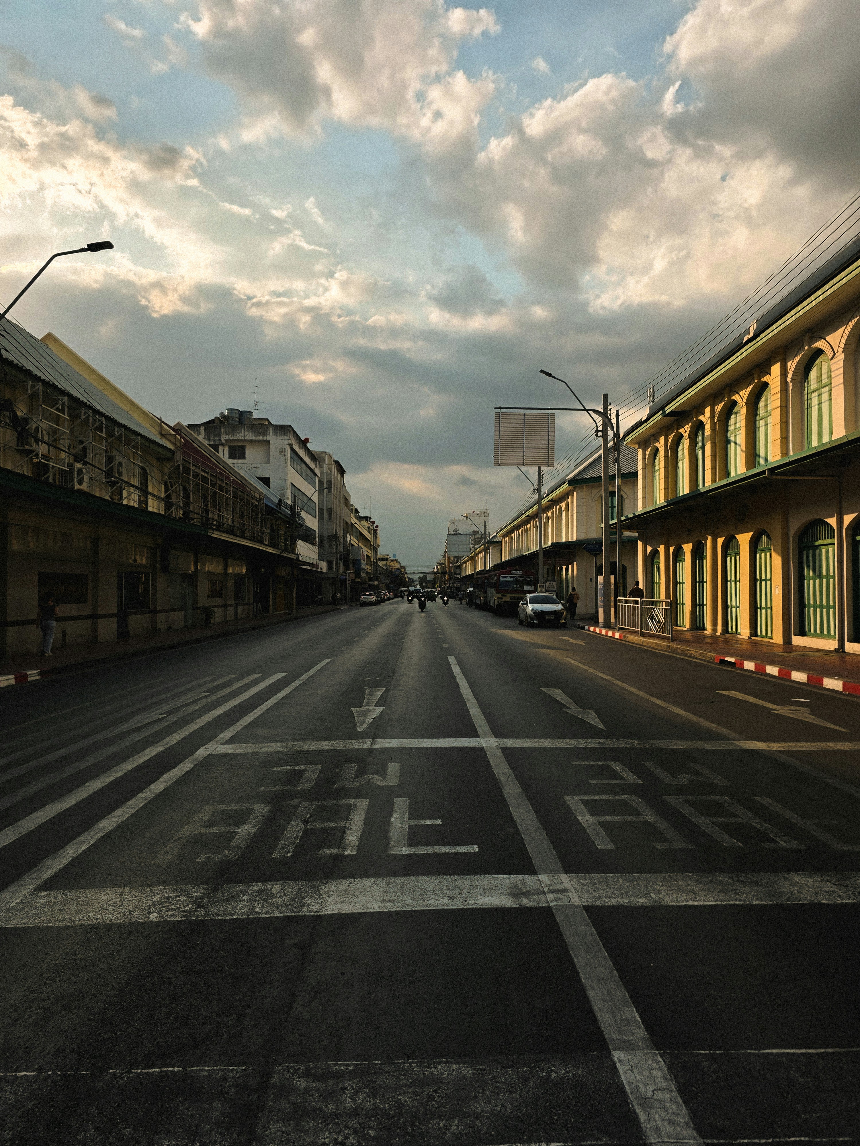 A Quiet Main Street Bathed in Golden Hour Light