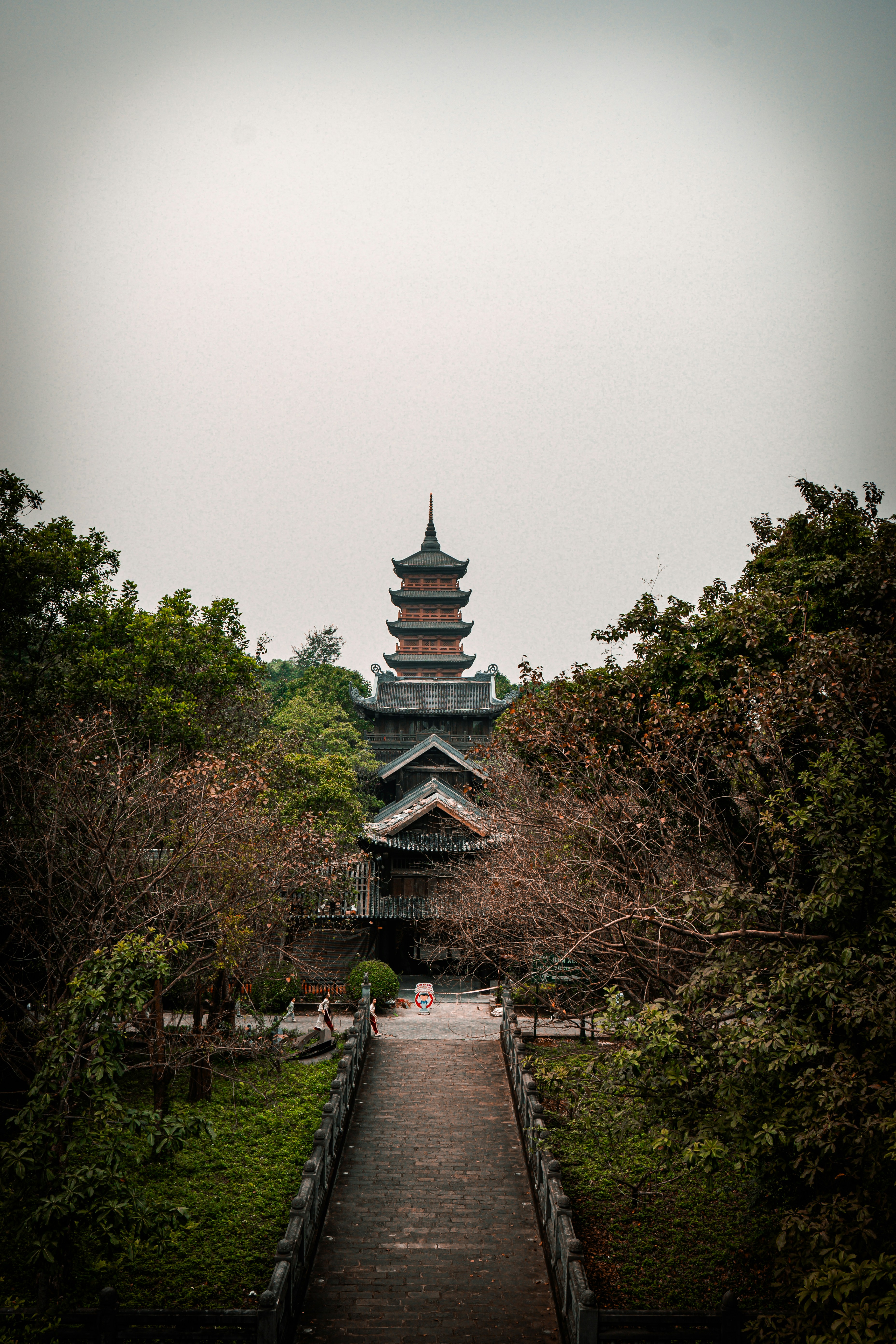 Ancient pagoda surrounded by lush trees and foliage