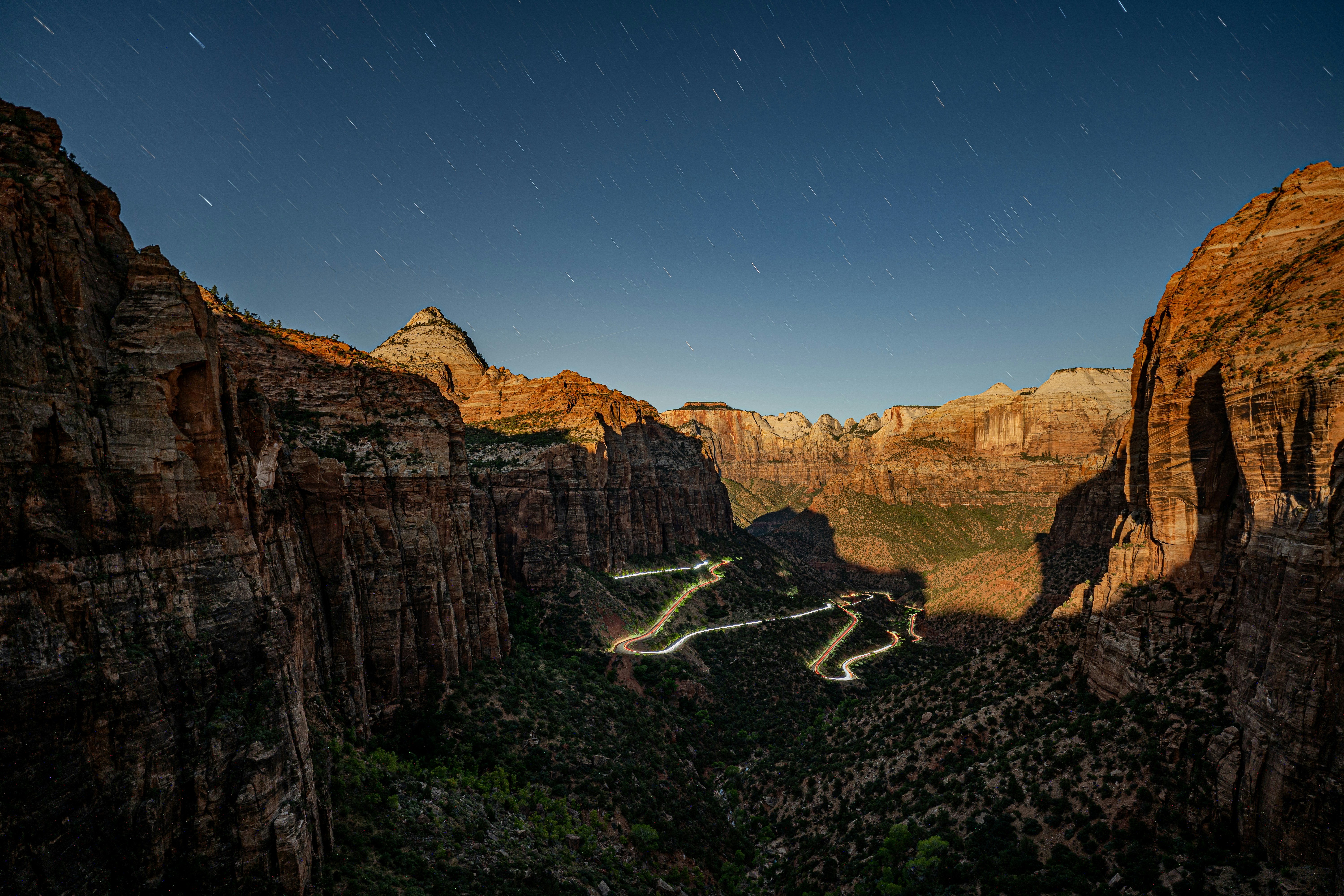 Winding Canyon under a Starry Dusk Ceiling