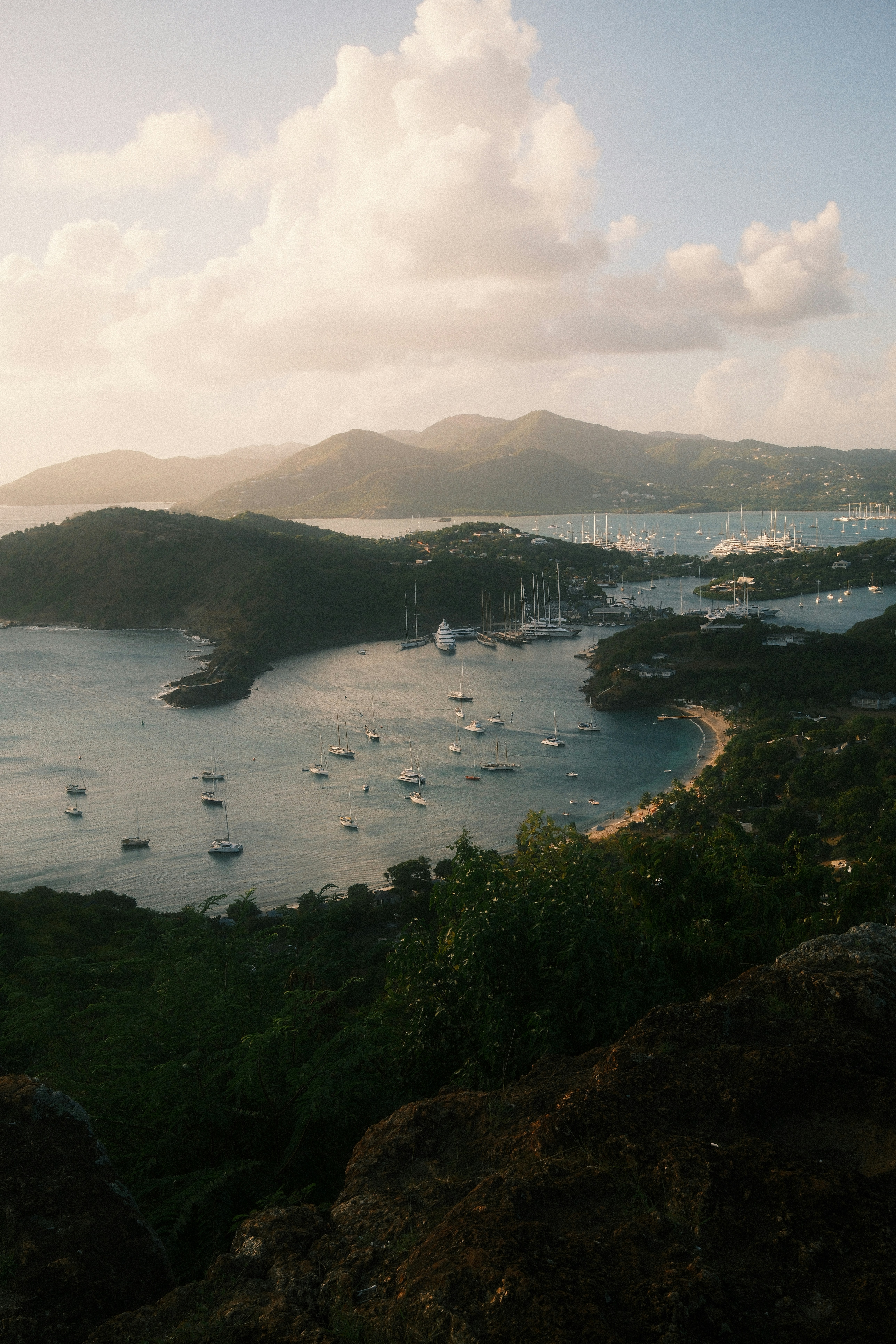 Harbor in Warm Light: A Panoramic Coastal View