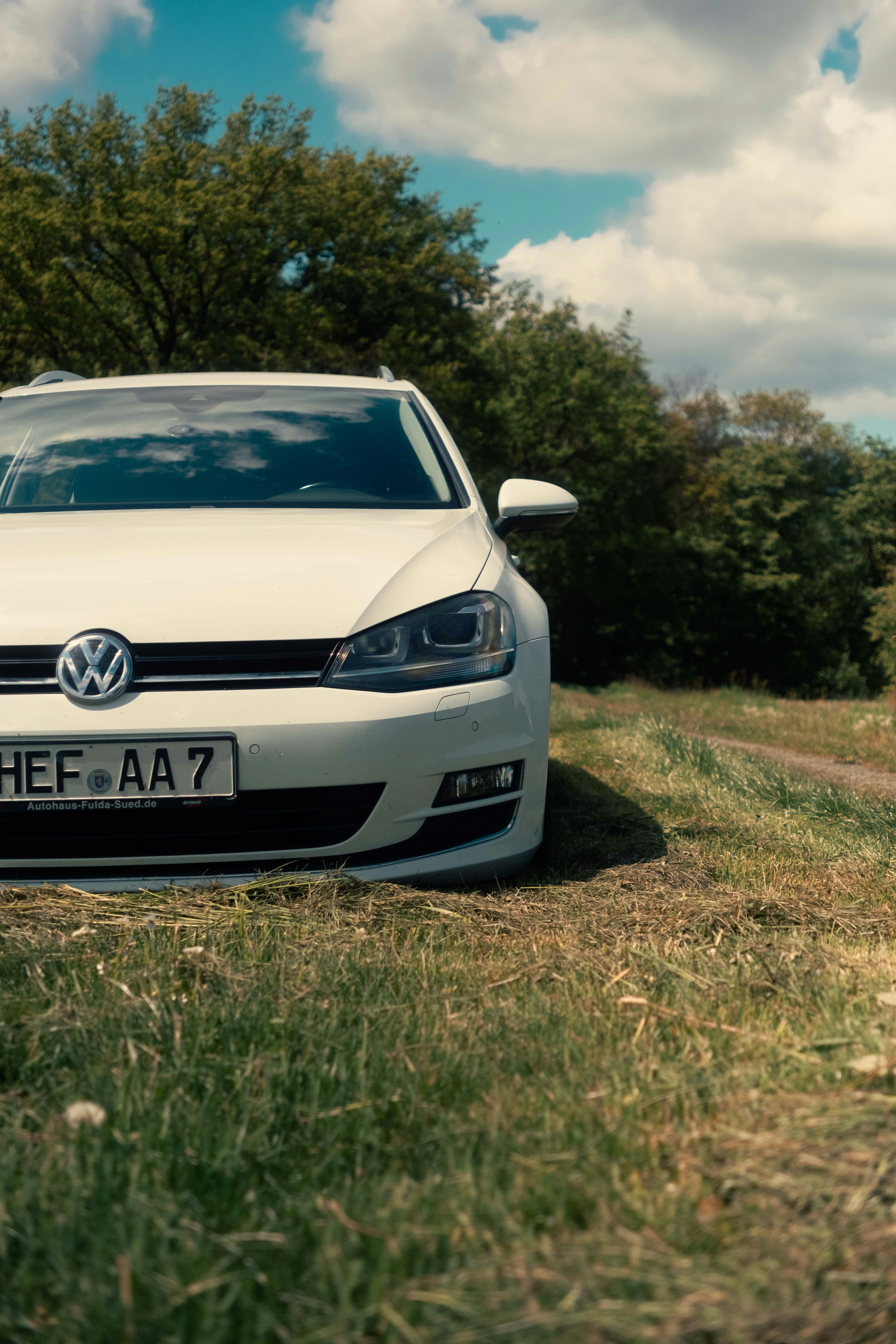 White Volkswagen in Sunlit Field: A Quiet Driveway Moment