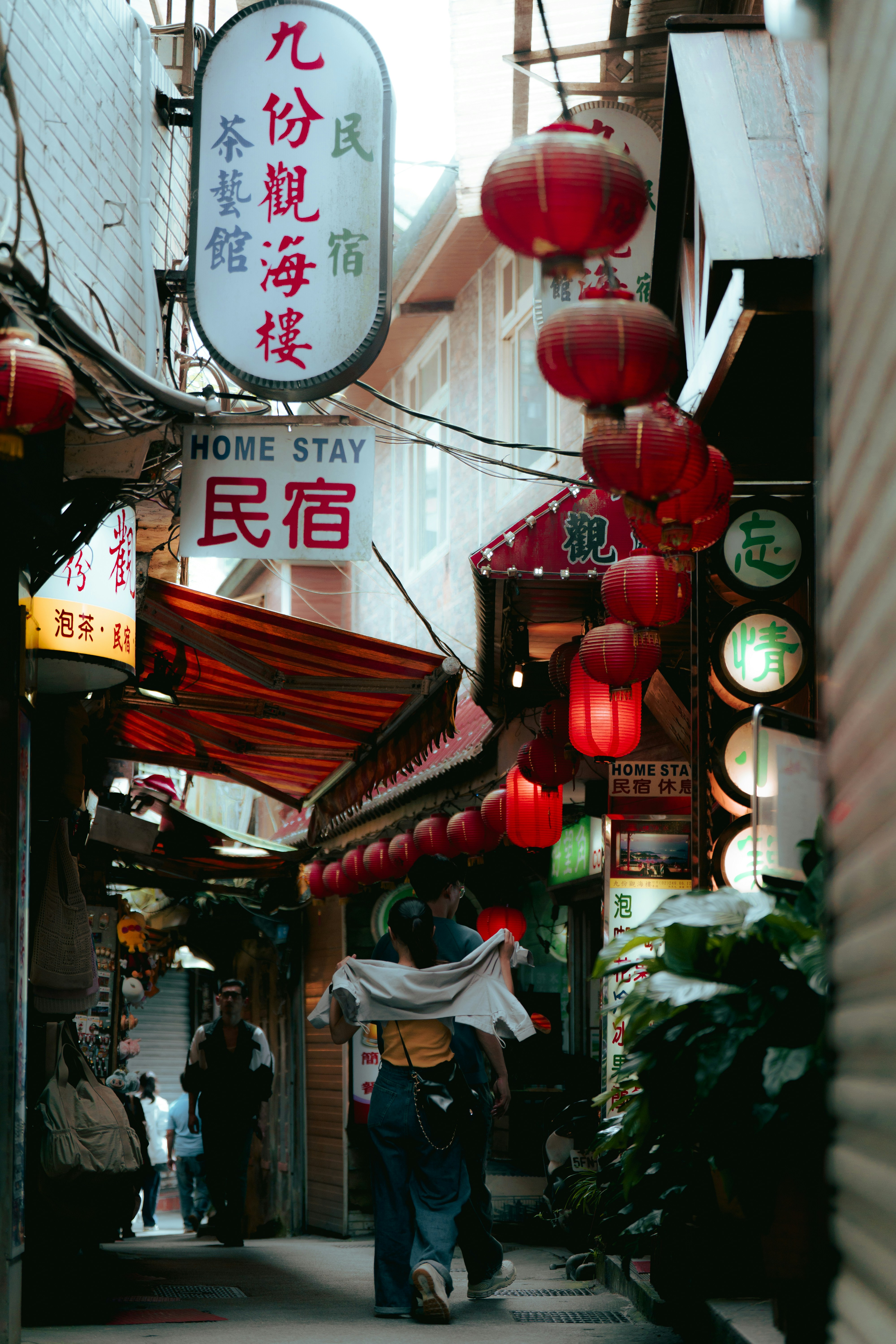 Lantern-lit Alleyways: A Quiet Moment Amid Neon Signs