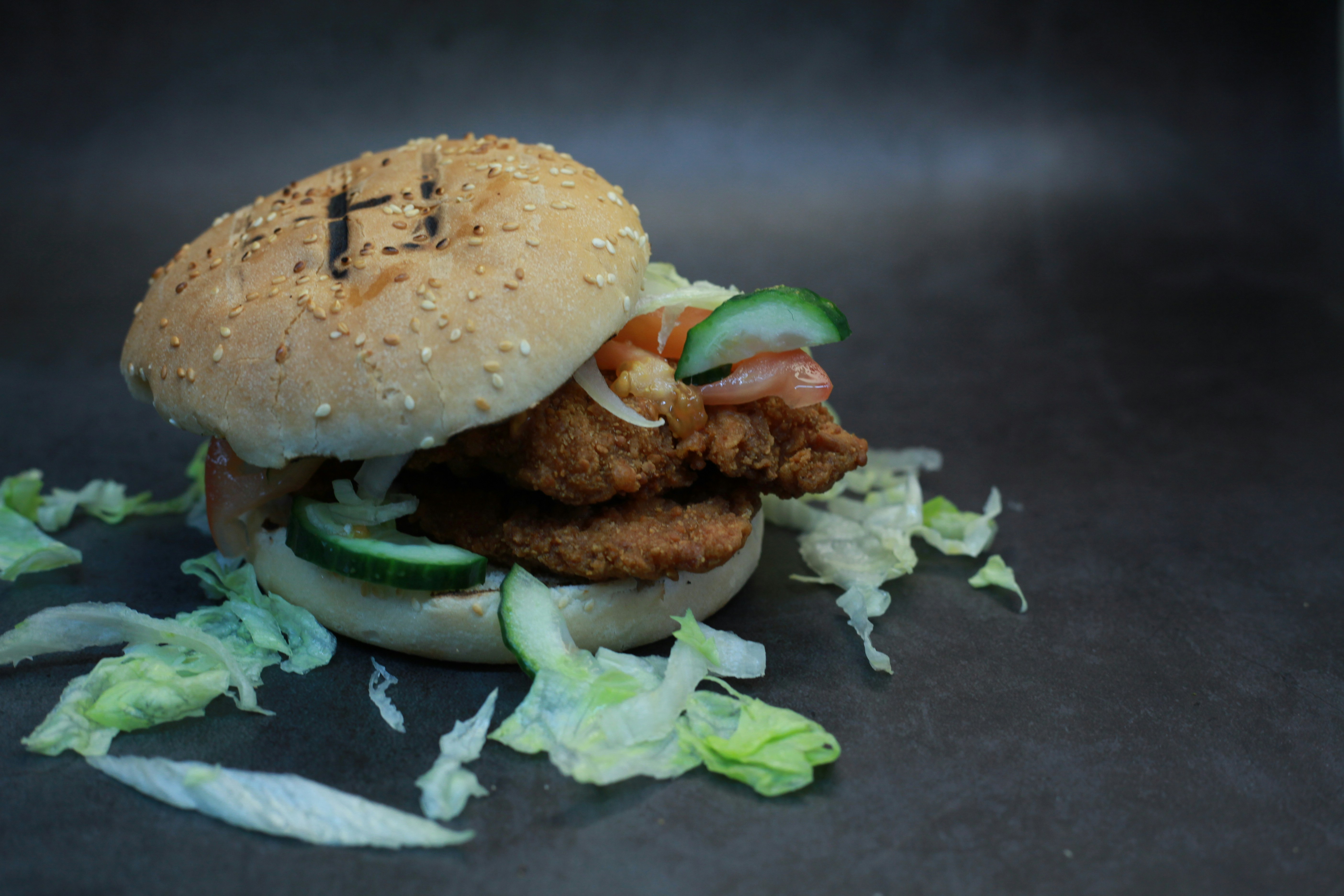 Crunchy Chicken Sandwich on a Bed of Shredded Greens