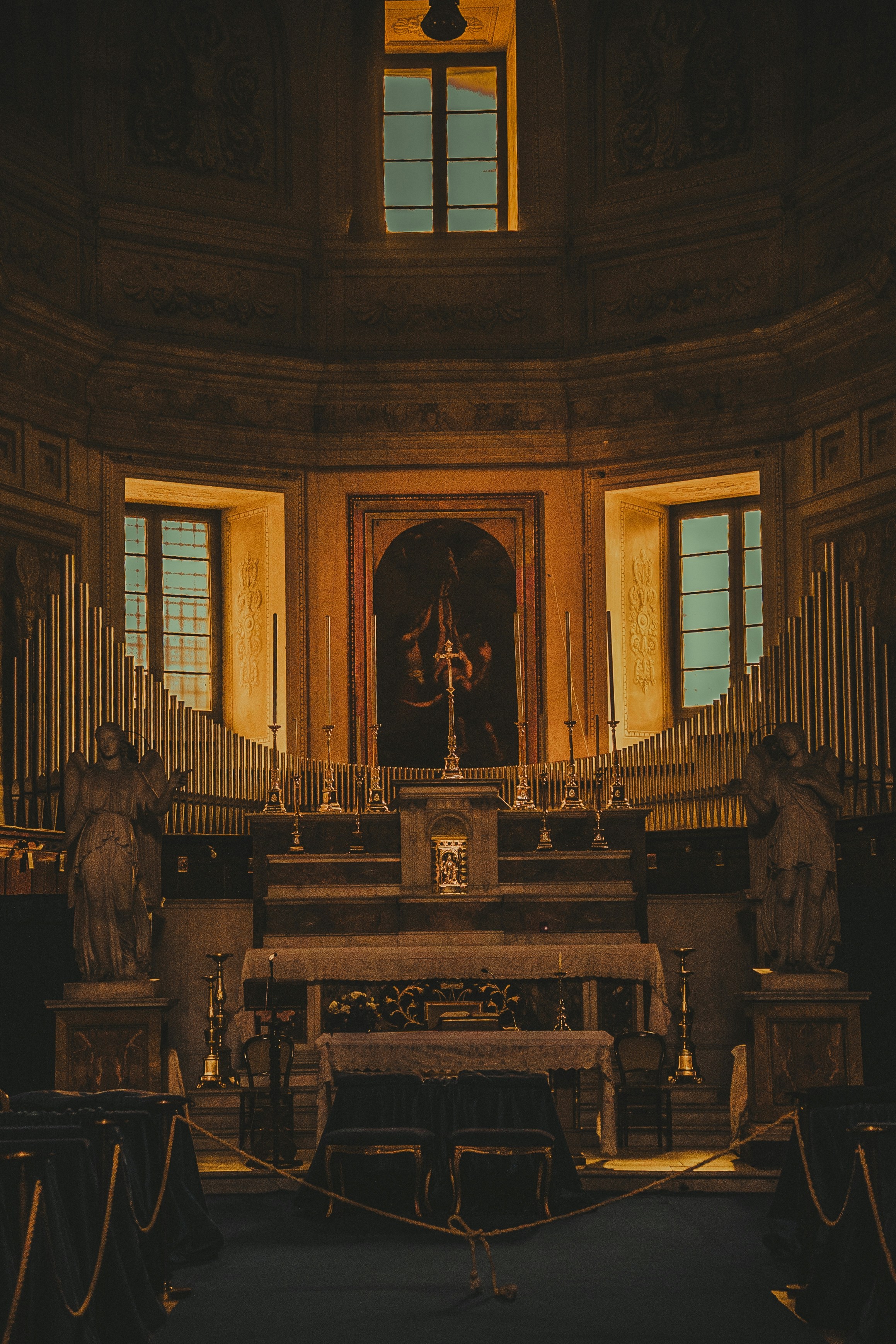 Golden Hour Altar: Reverent Interior of a Historic Chapel