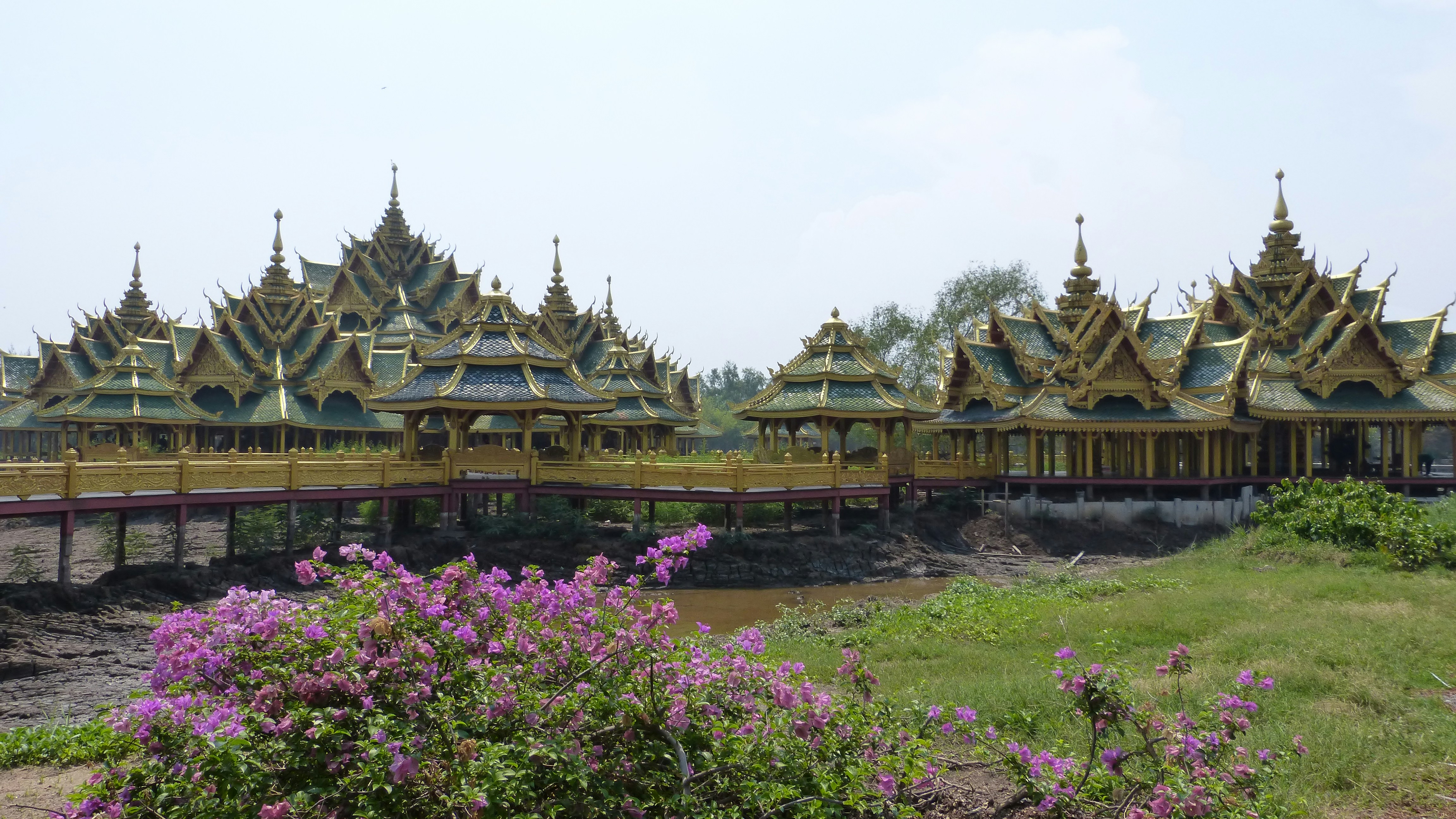 Golden Temple Complex along a Pink Bloom Patch