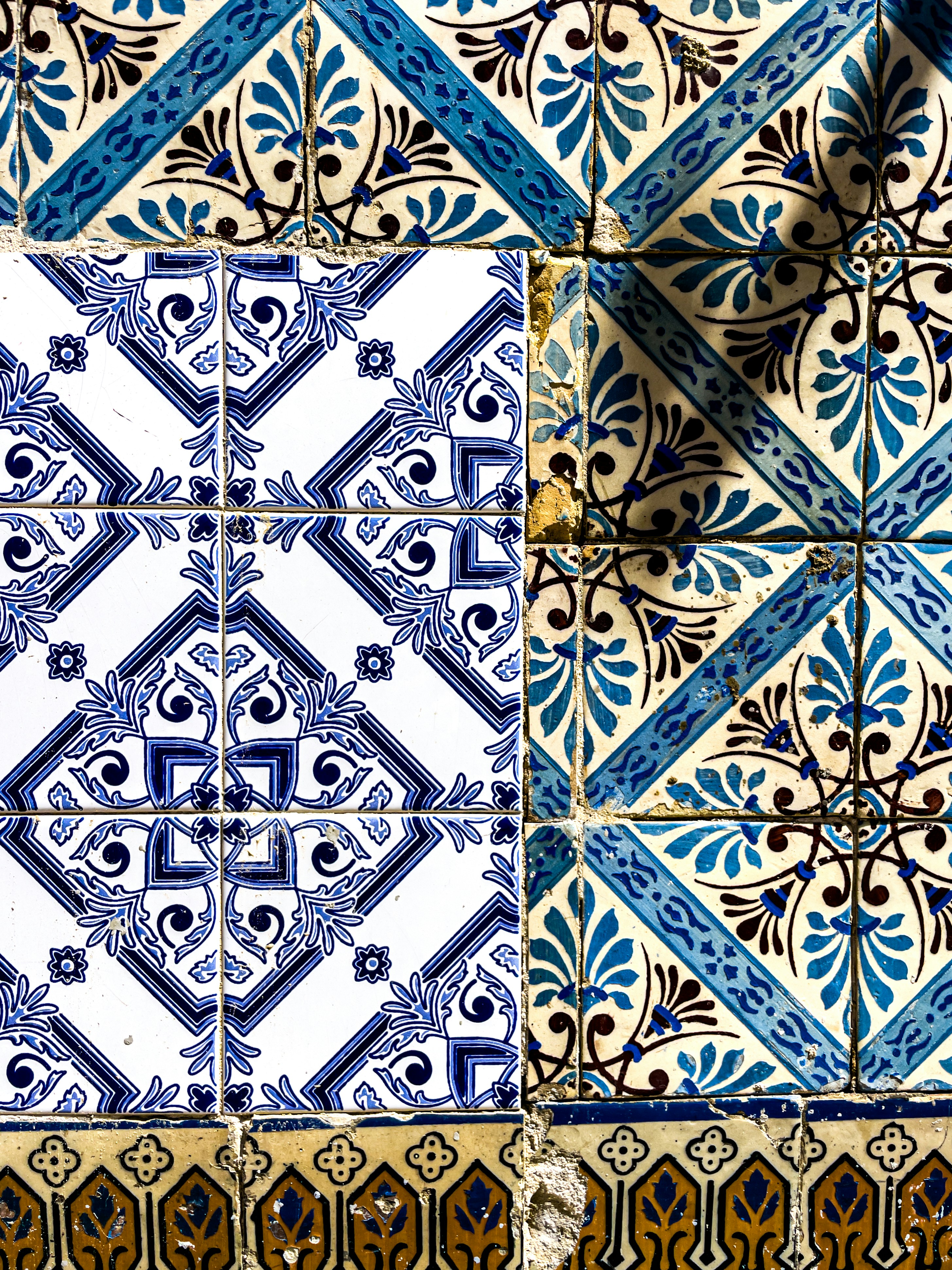 Ceramic Tile Mosaic of Blue and White Geometric-Florals