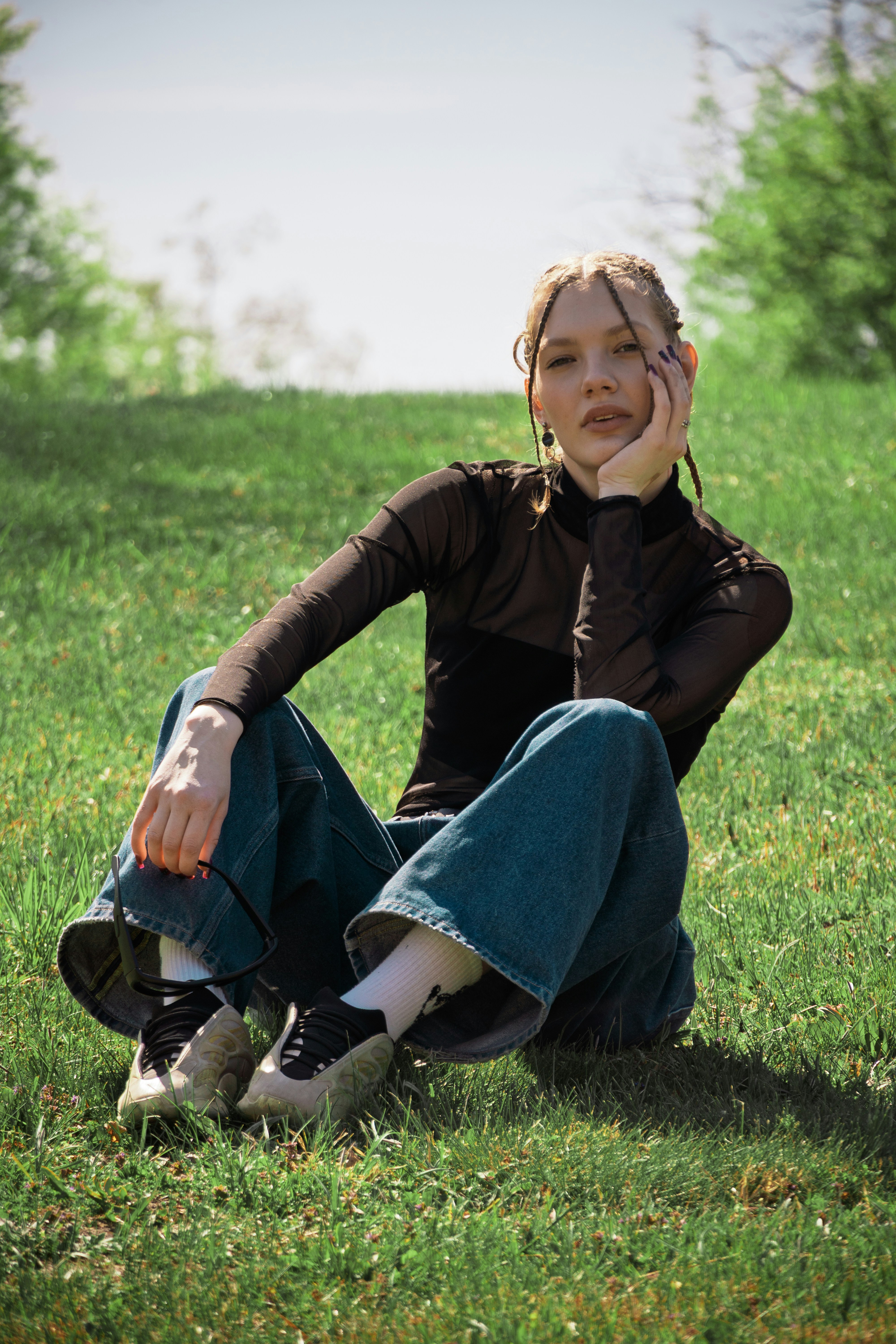 Portrait of Quiet Summer: A Girl Reposes on a Sunlit Hill