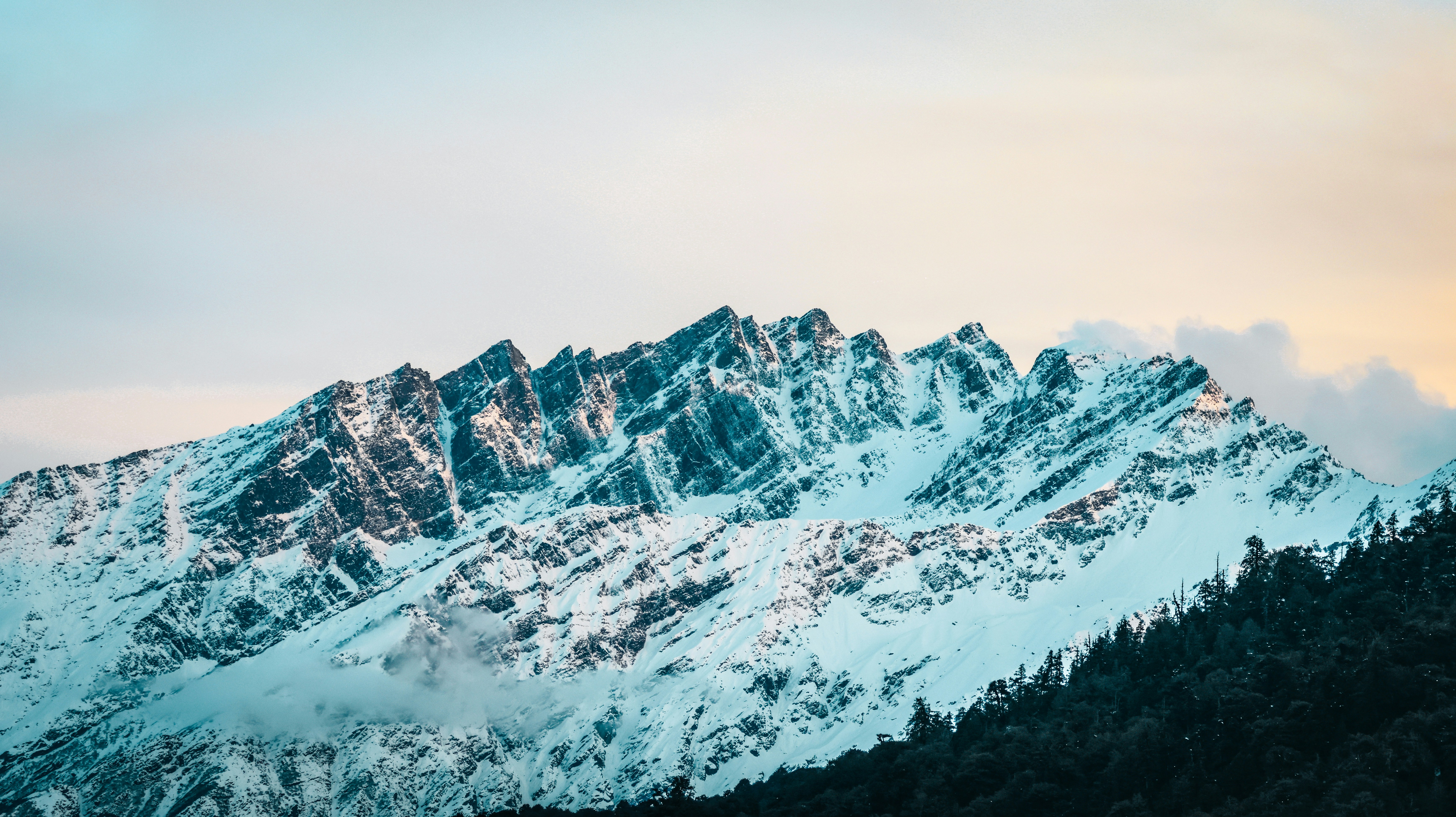 Snowbound Spine: Peaks Rising Above a Quiet Forest