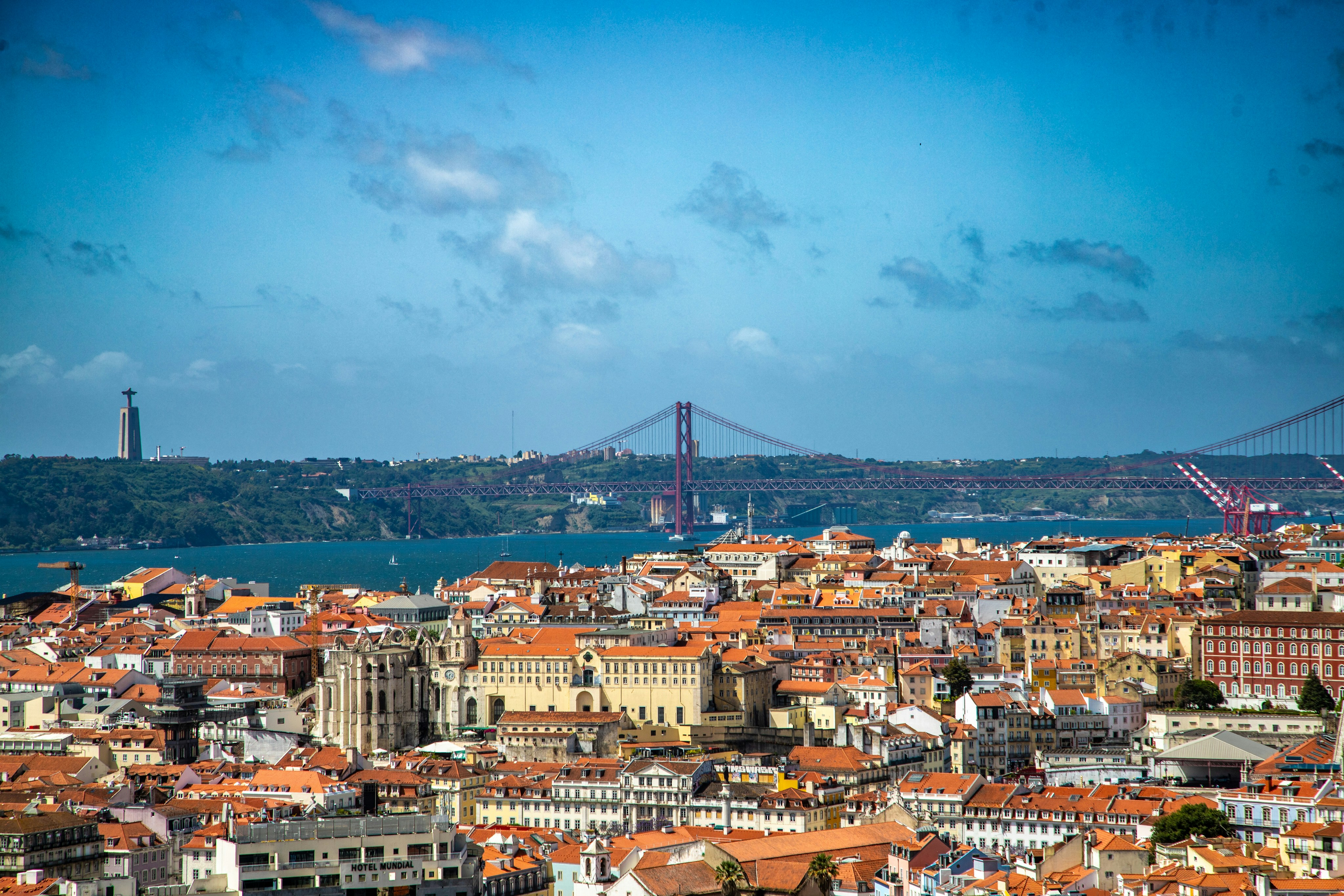 Red-tiled Barrio Overlook with Spanning Bridge