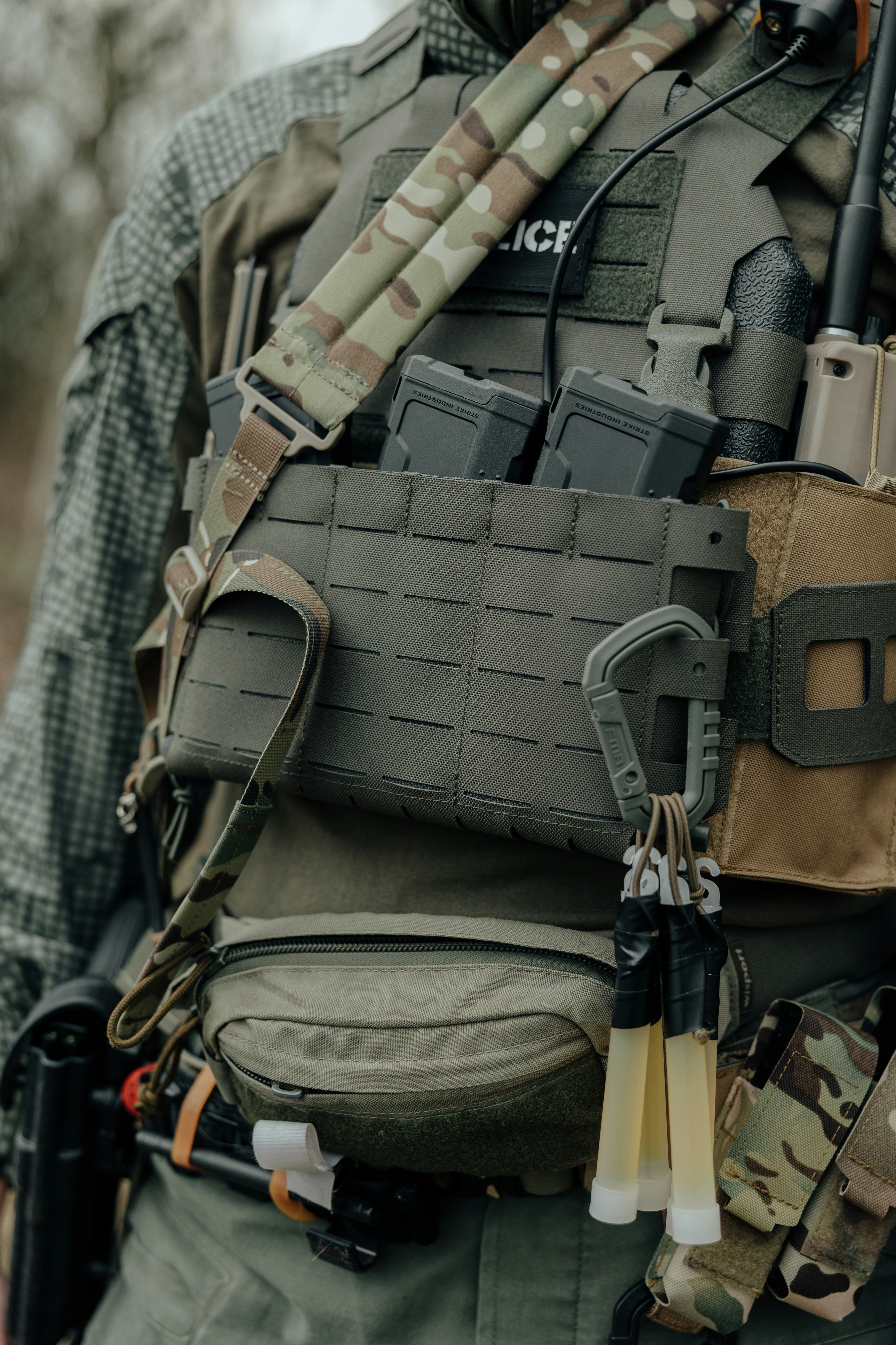 Close-Up of Tactical Chest Rig and Magazines in Field Gear