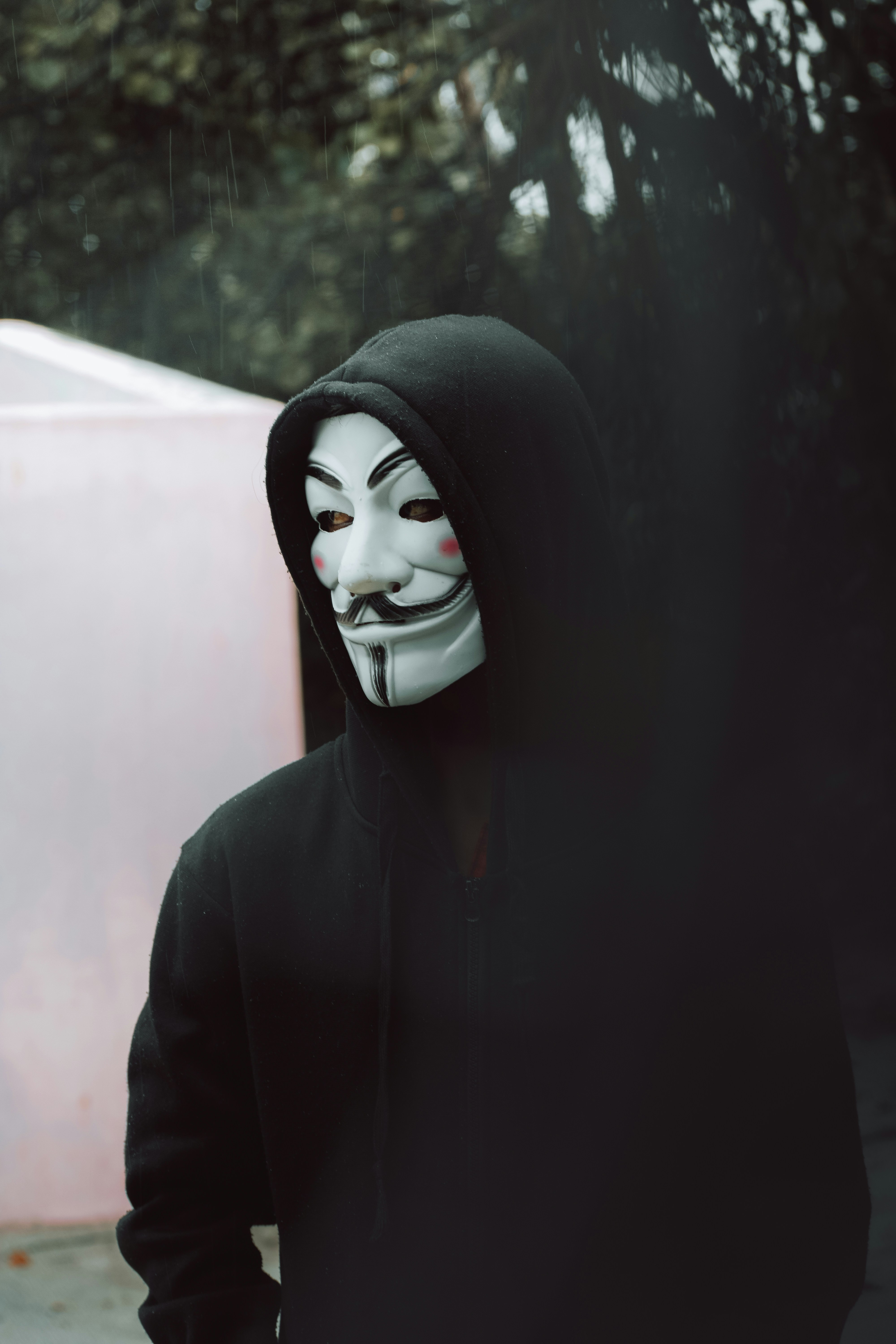 The Masked Figure Steps Out from the Pink Wall