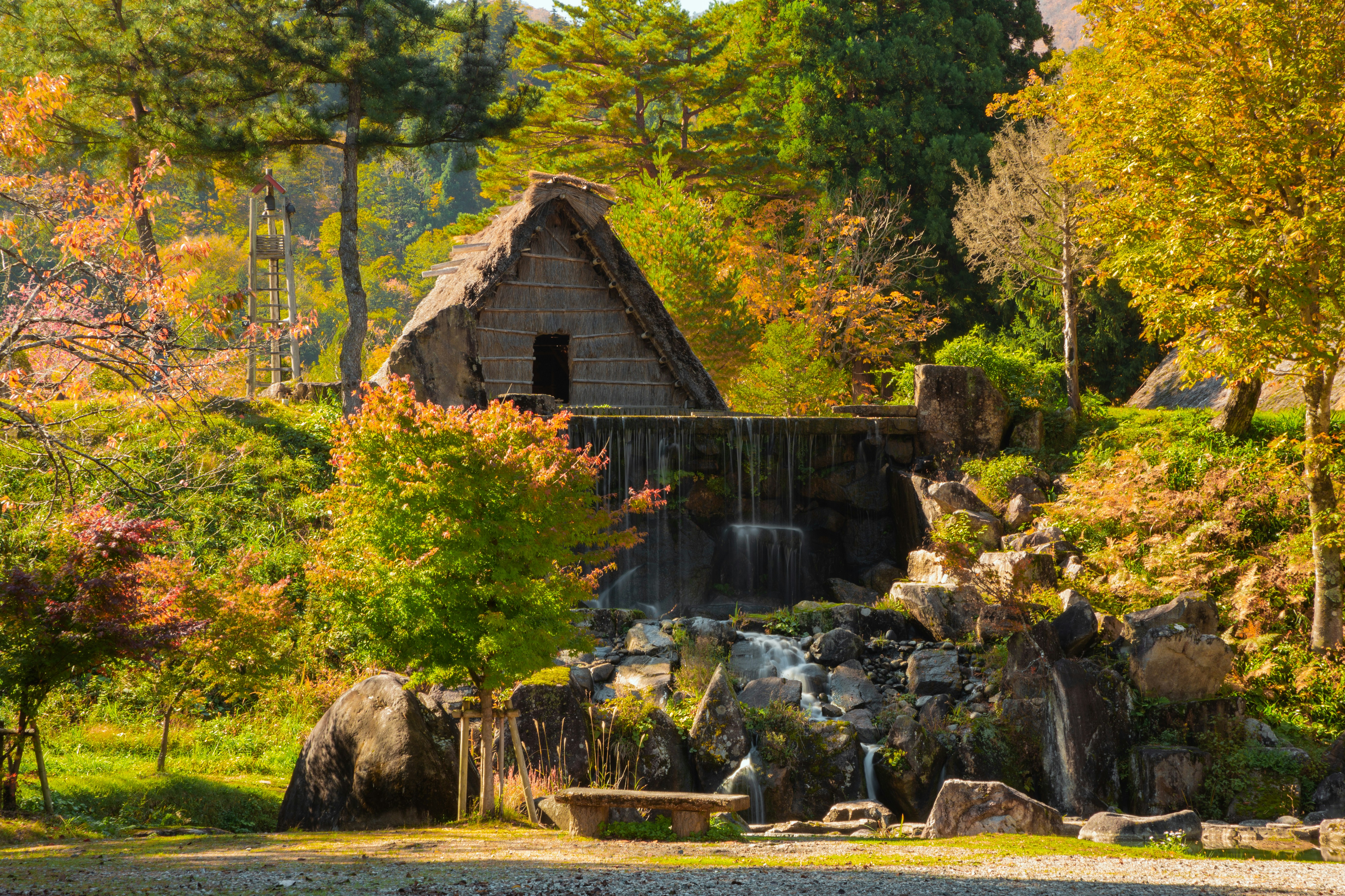 Autumn Chapel by the Falls