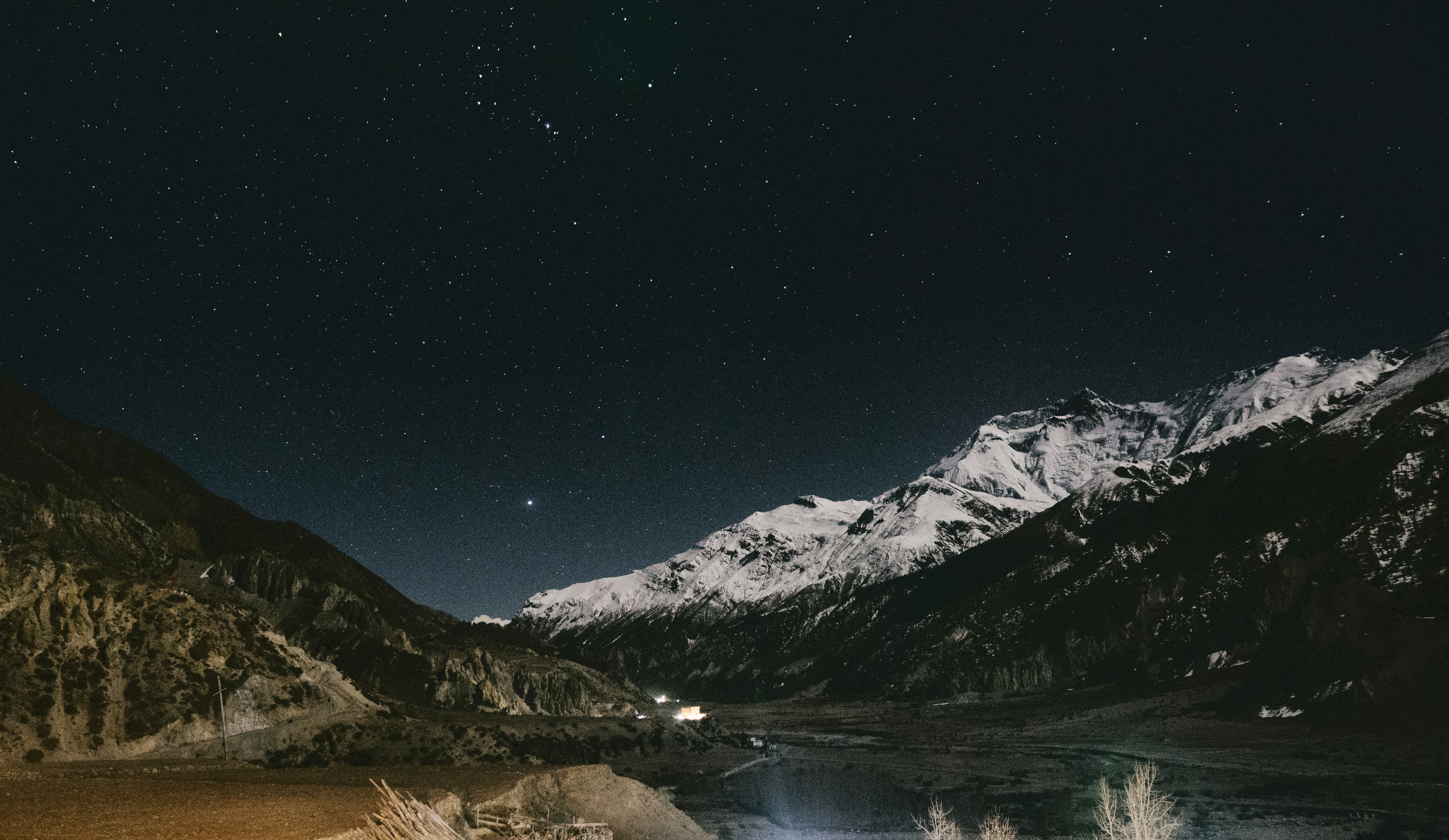 Stellar Basin: A Quiet Milky Way Over Snow-Capped Valleys