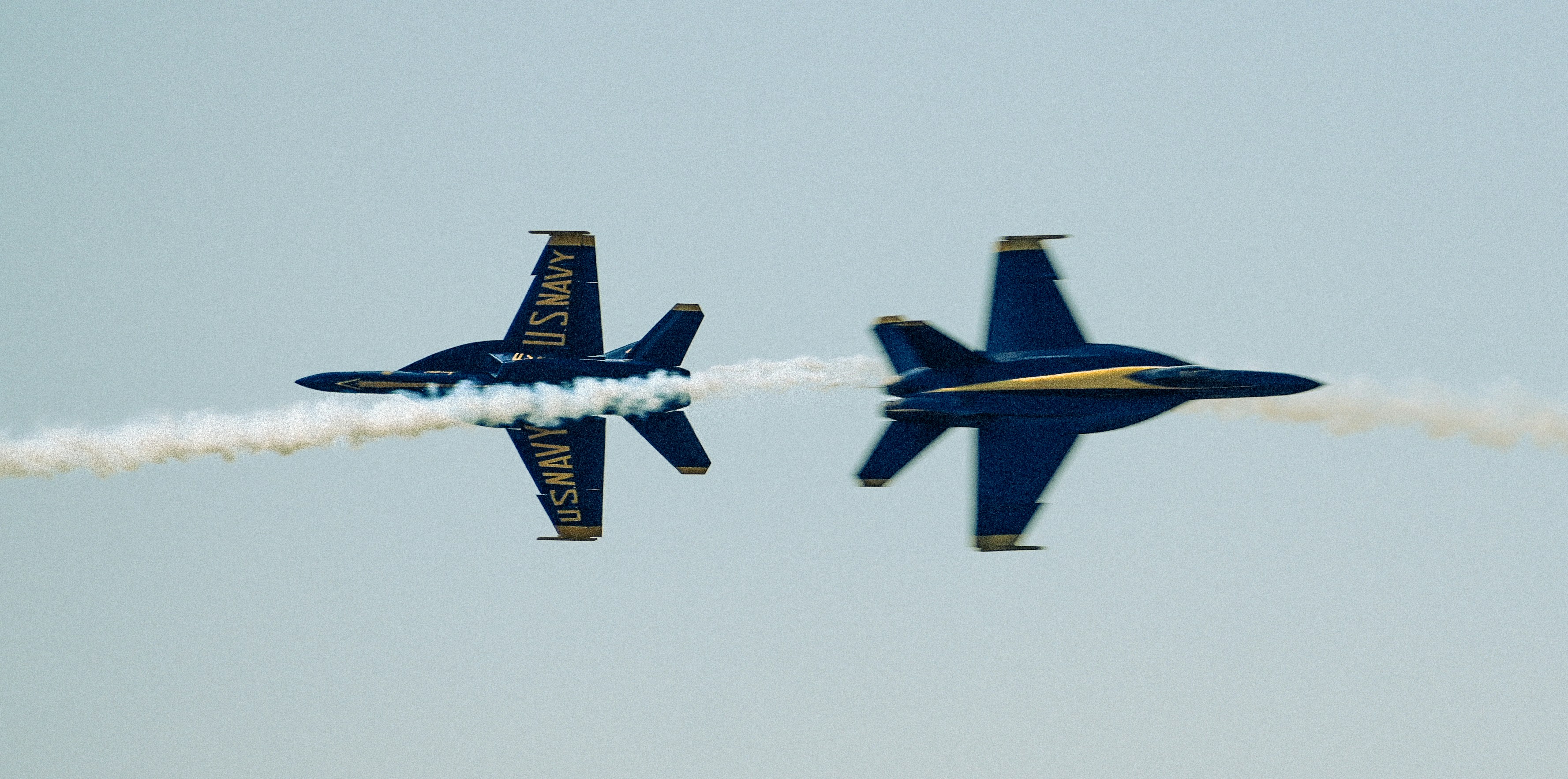 Twin Blue Angels in Synchronized Flight Trail