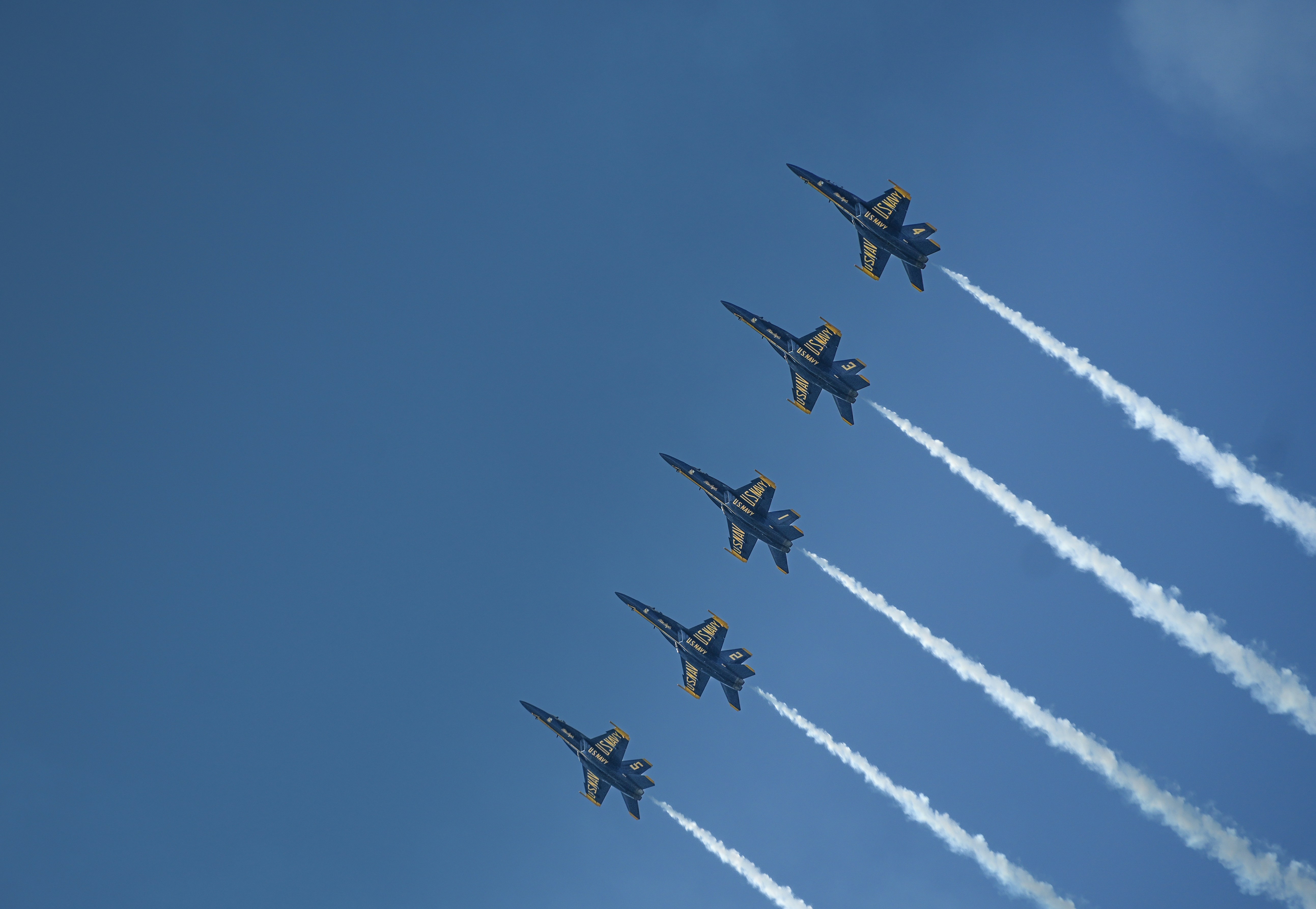 Five-Plane Sweep: Aerial Acrobatics in Clear Sky