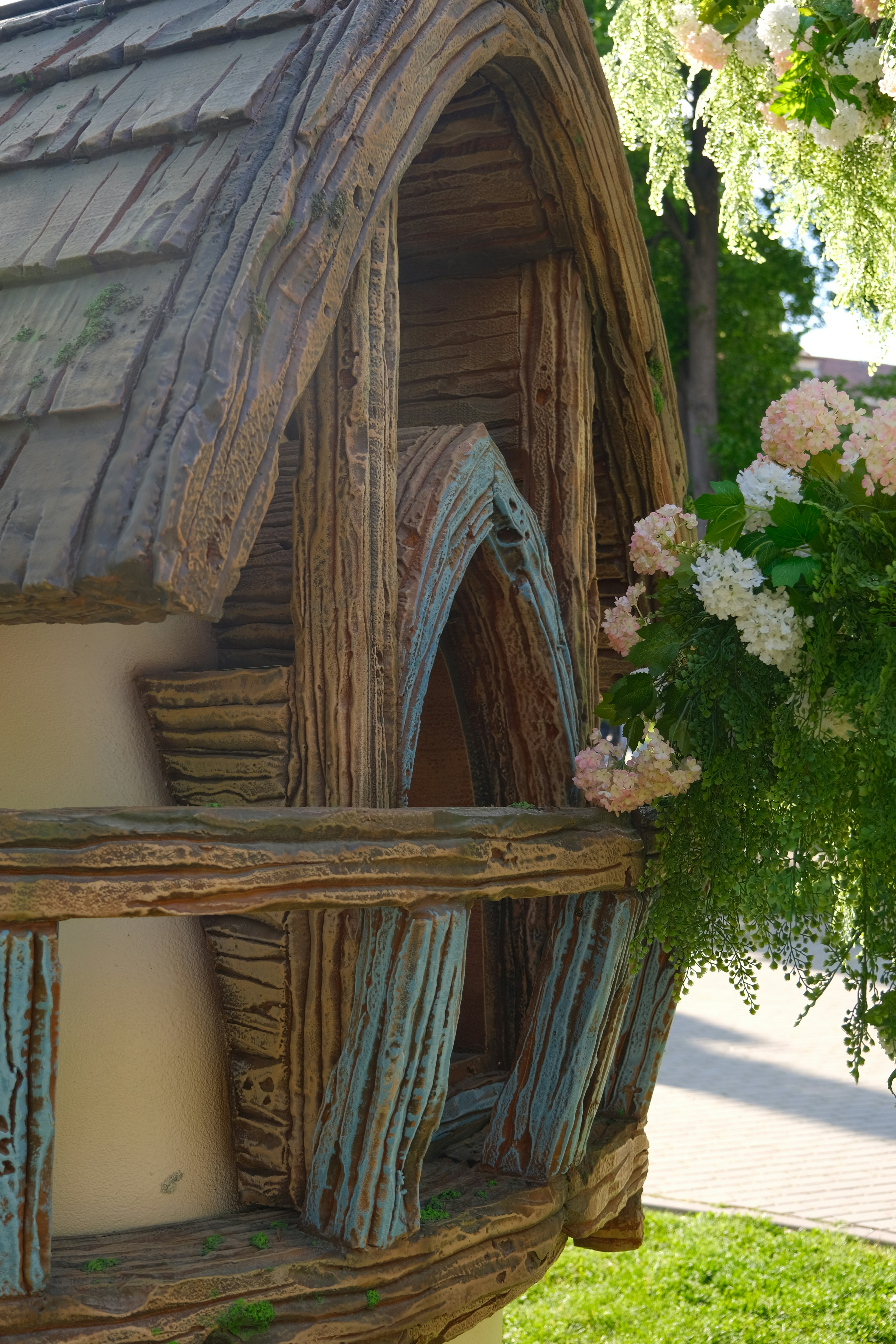 Curved Timber Archway with Draped Hydrangeas