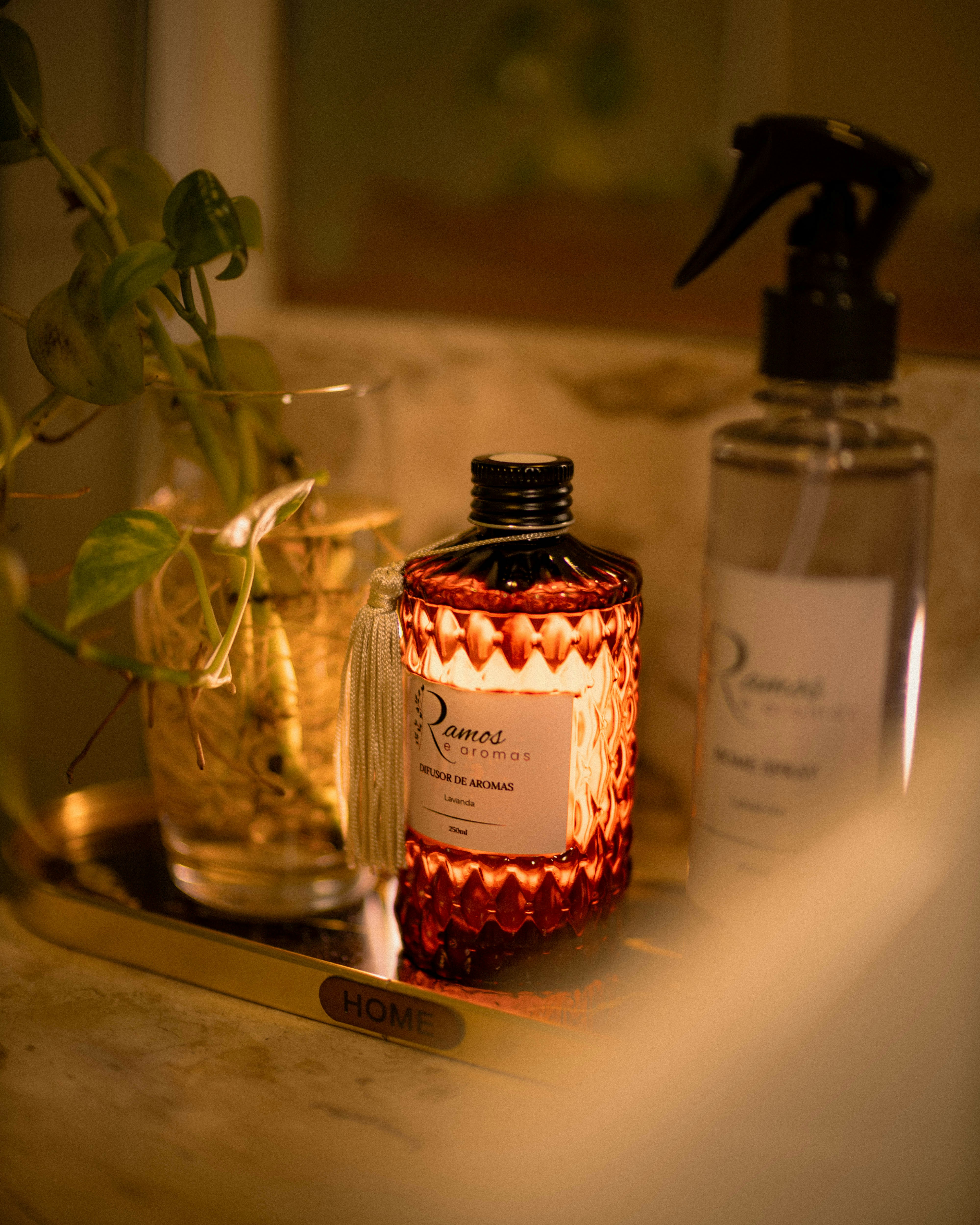 Amber Glow: A Vintage Scent Bottle on a Marble Mantle