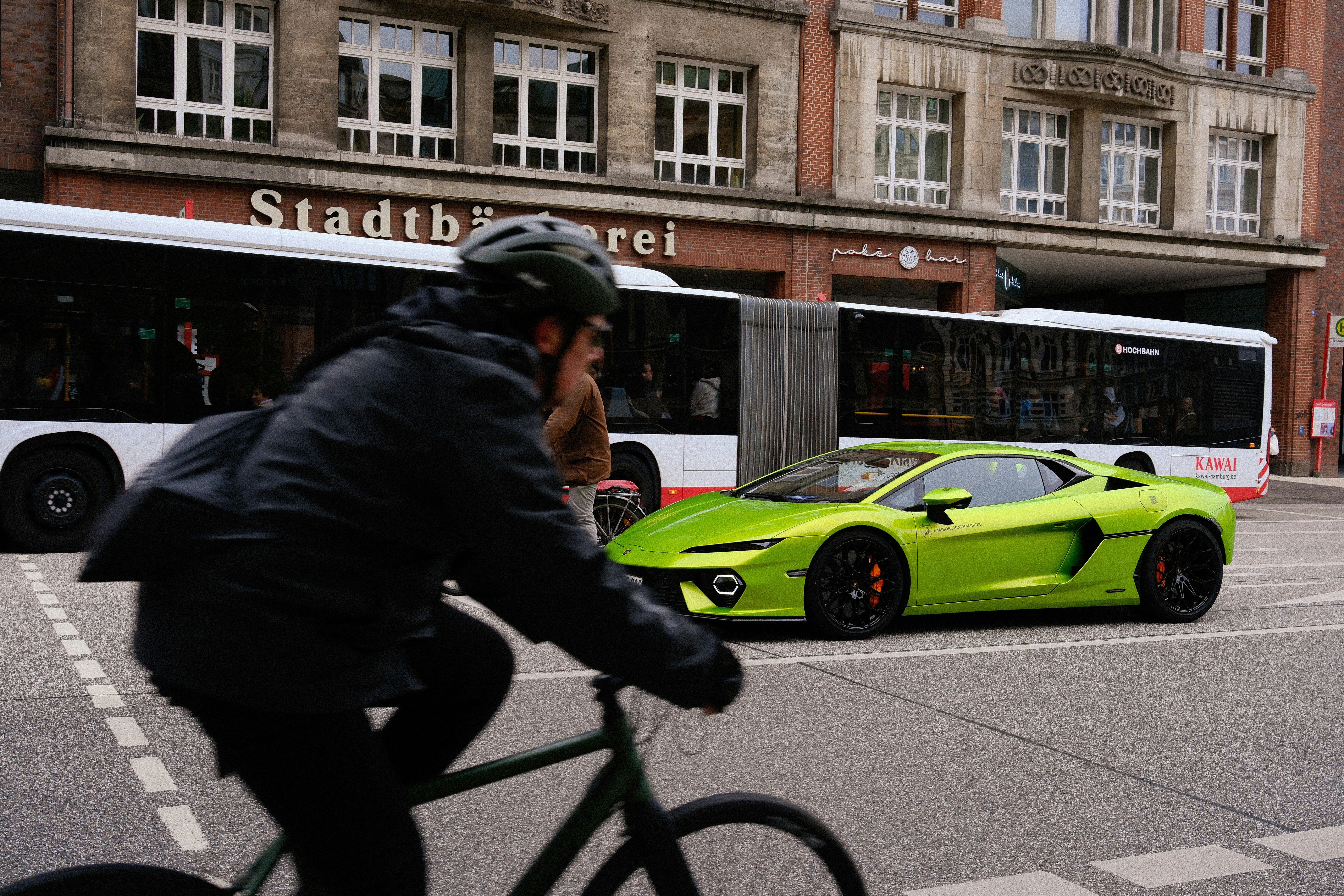 Green Lamborghini Among City Street Vectors
