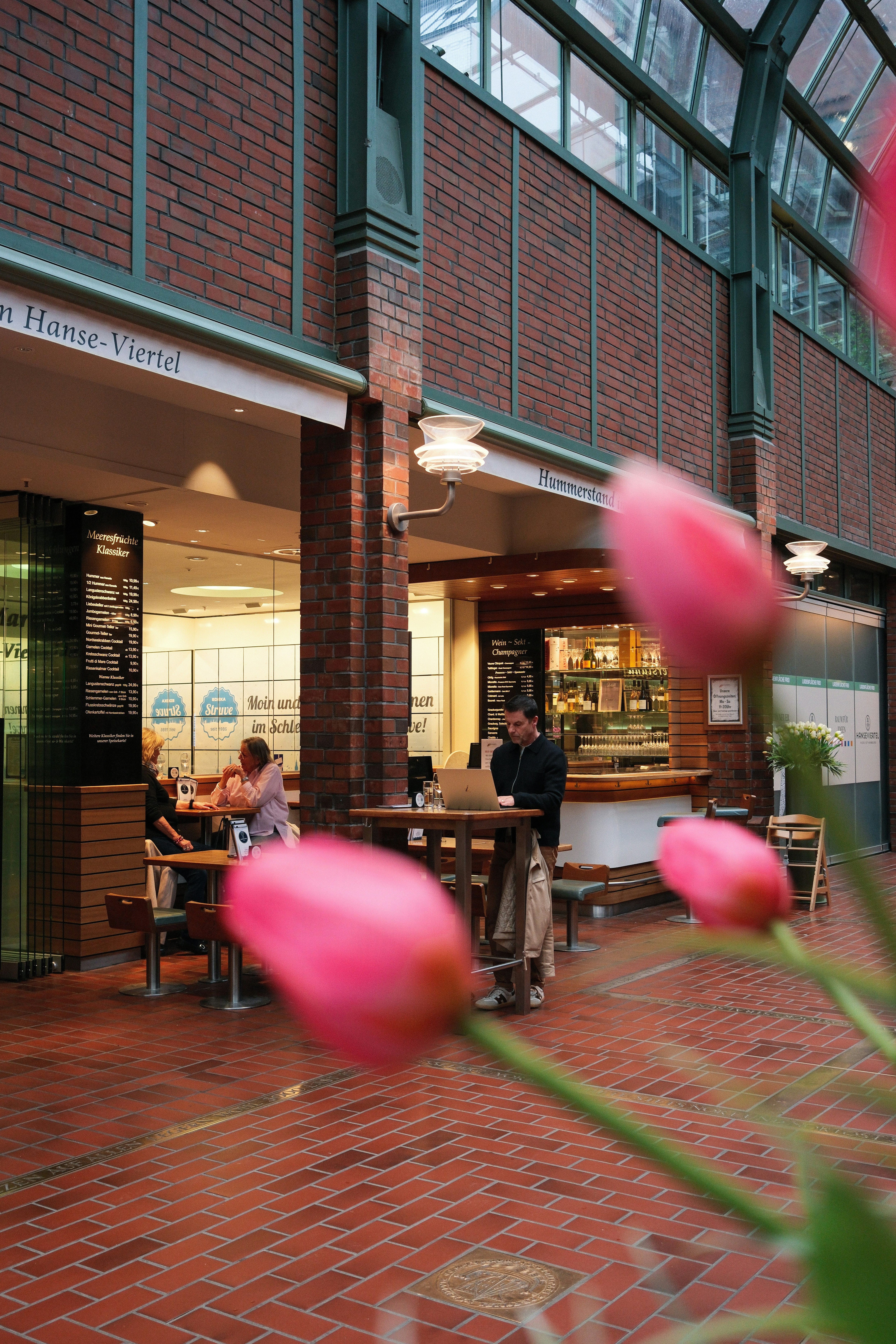 Café Terrace Framed by Blushing Tulips