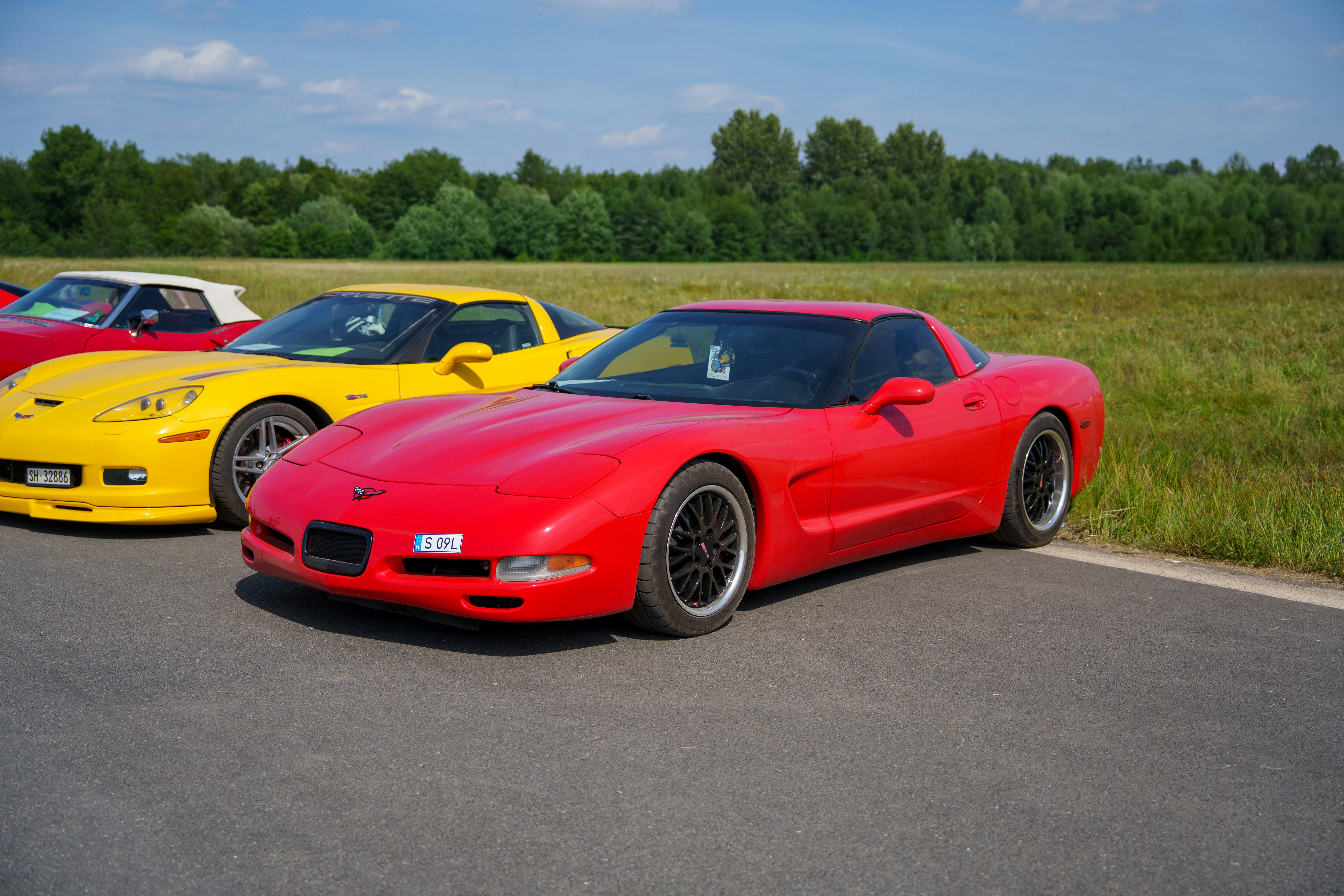 Red Flag in the Car Line: A Bright Corvette Stands Out