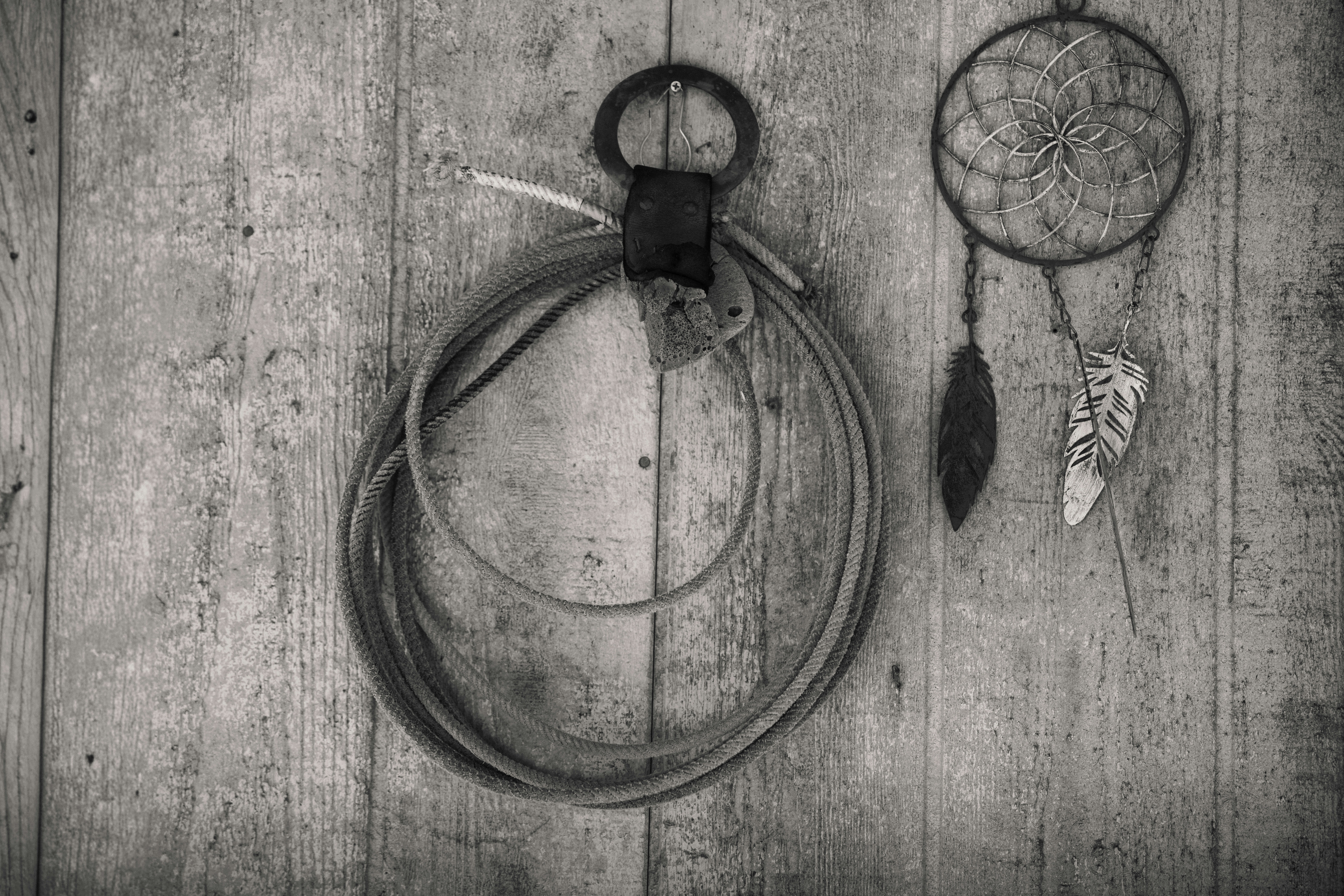 Rope and Dreamcatcher on Weathered Wood