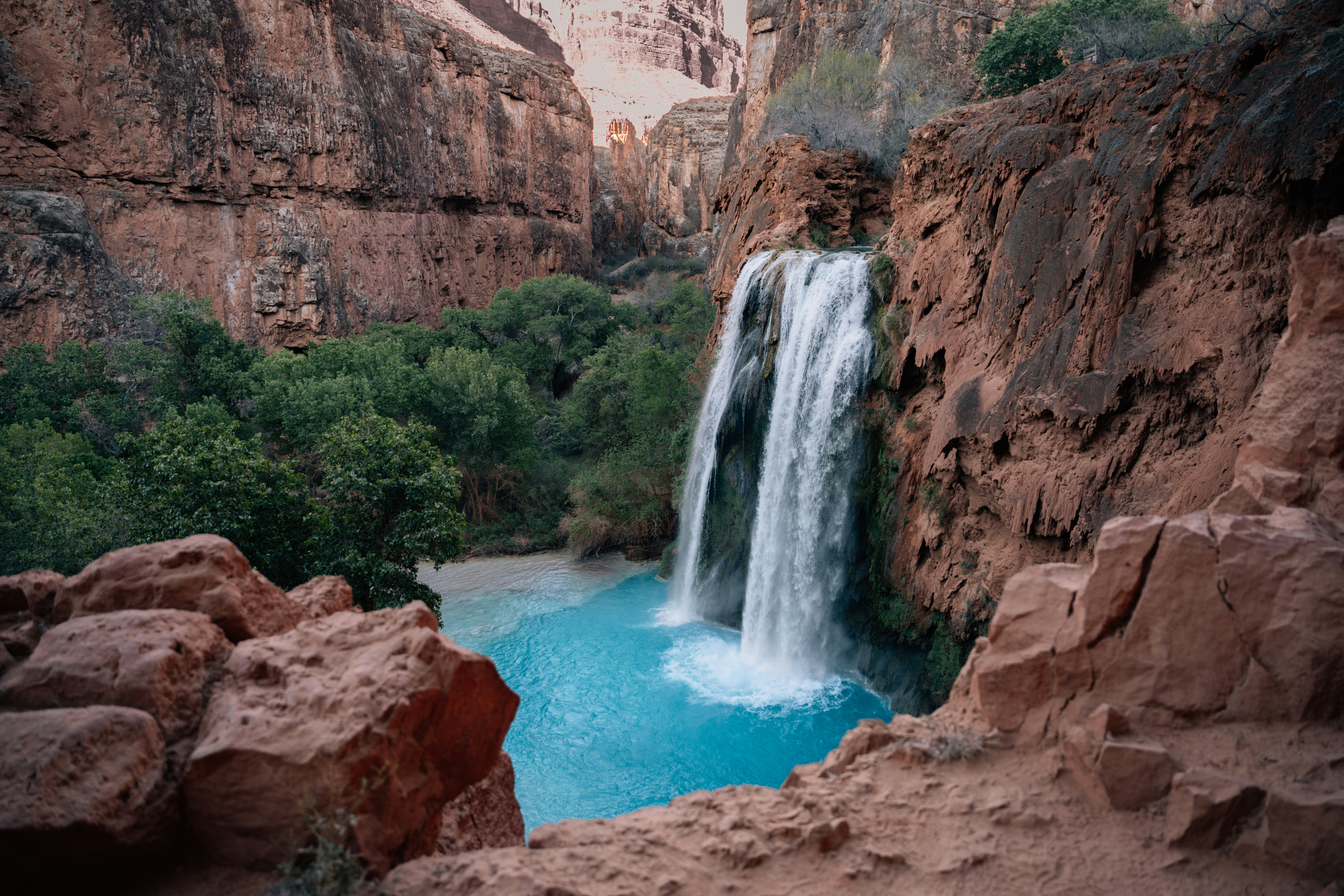 Azure Cascade Between Canyon Walls