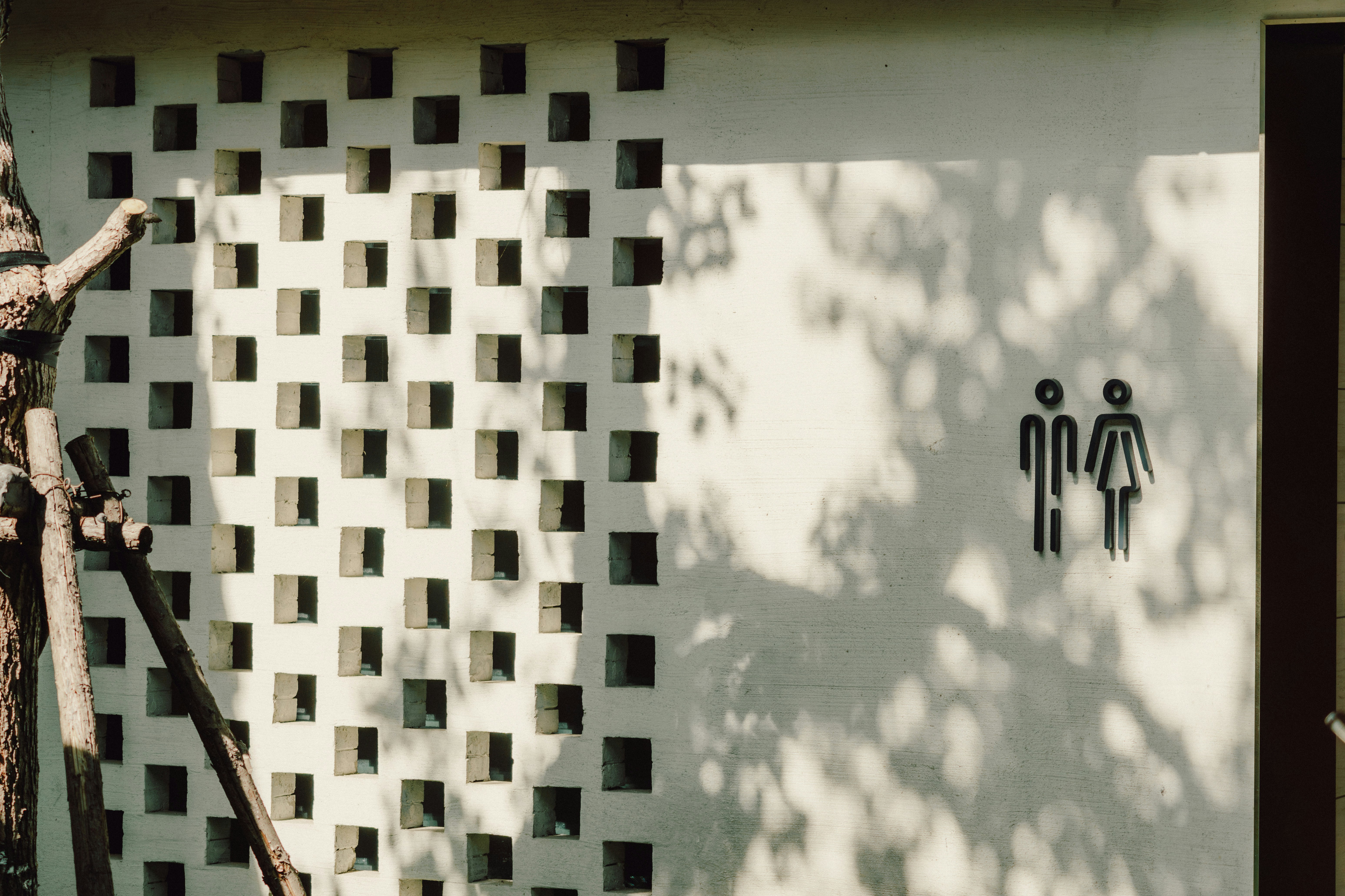Concrete Mesh and Shadow Play by the Restroom