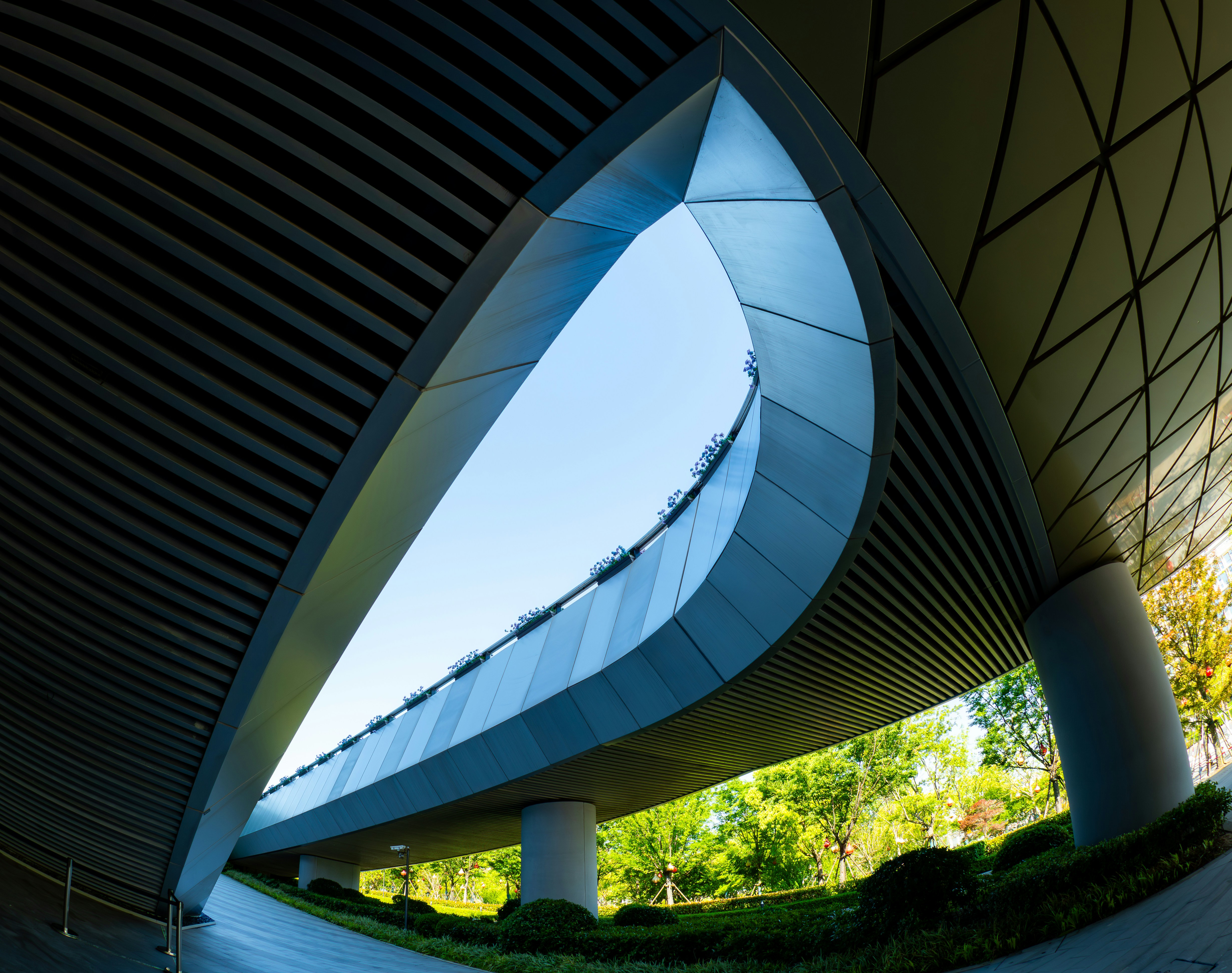 Arc of Steel: A Curved Corridor Under Open Skies