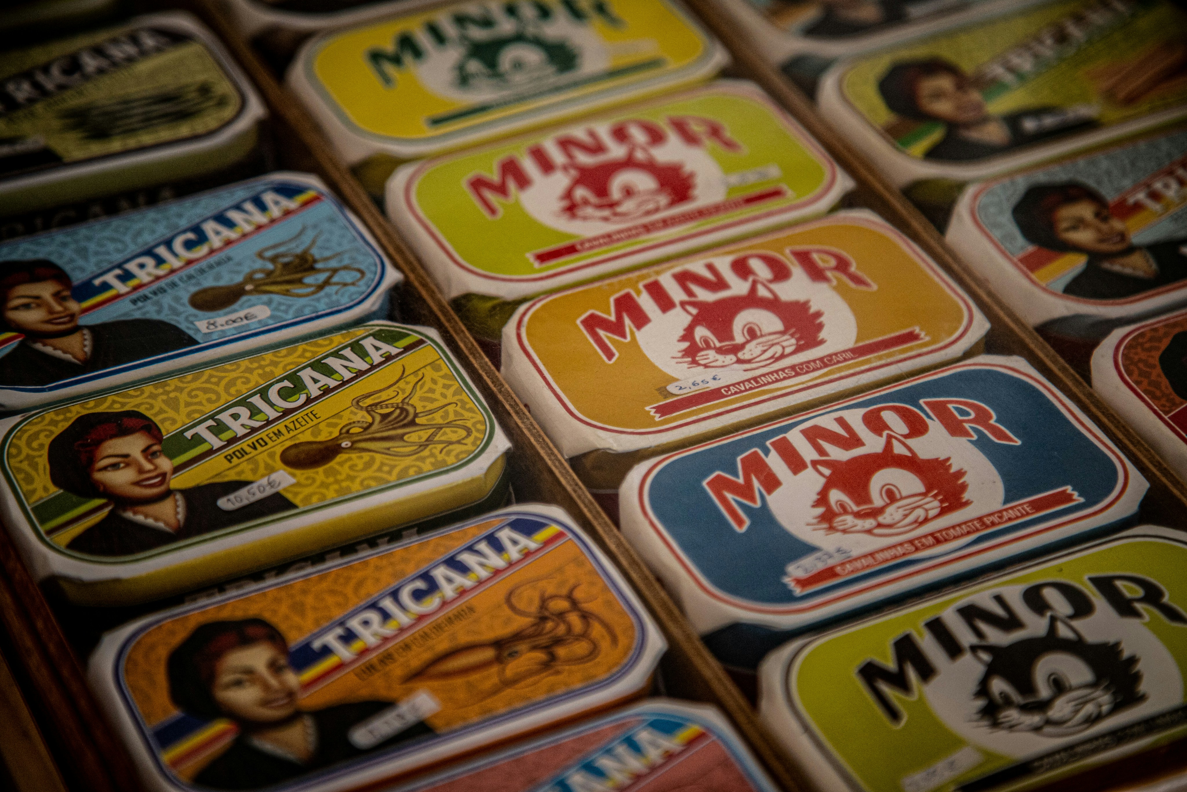 Colorful Tin Boxes: A Close-Up of Vintage Snack Labels