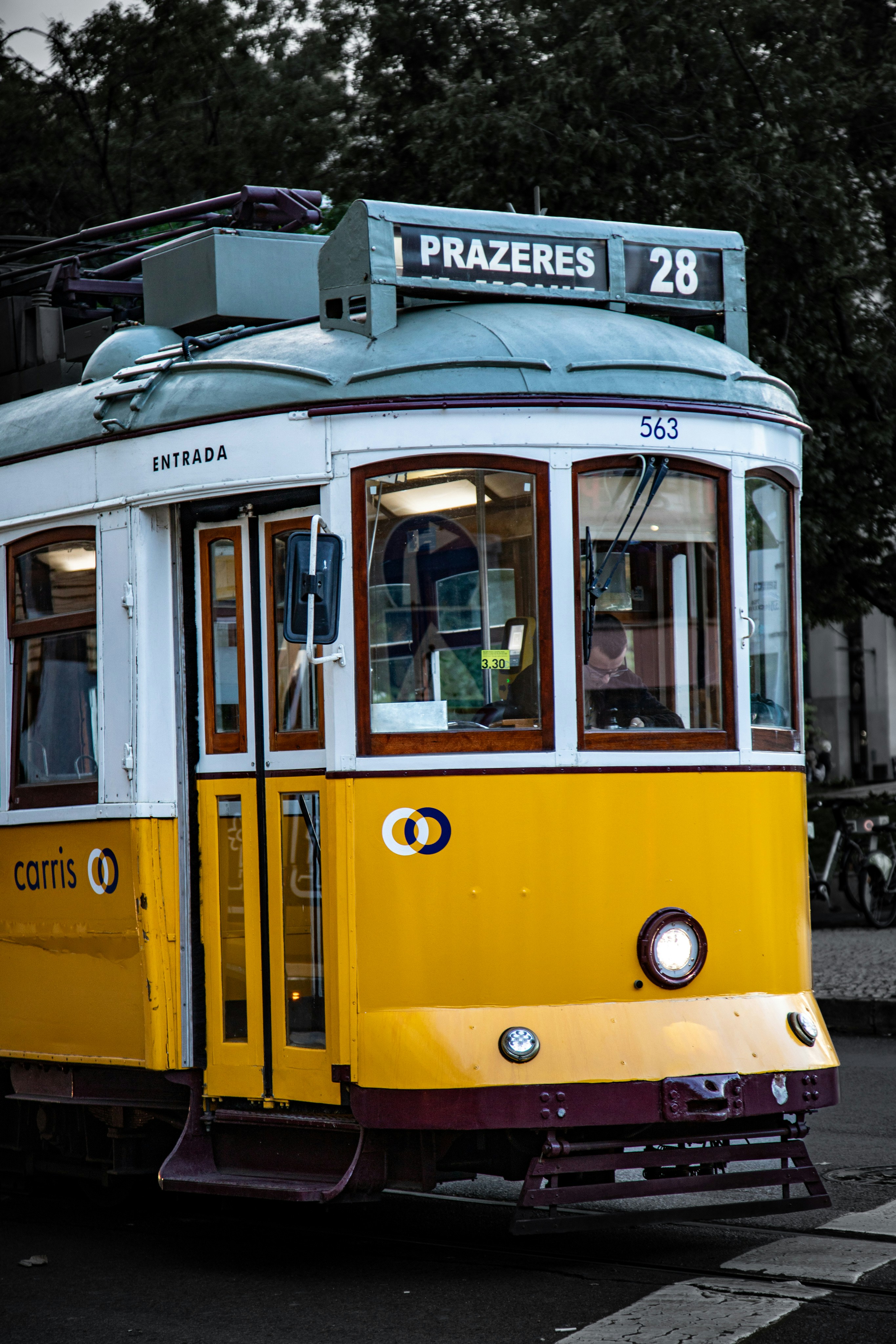 Yellow Car Trolley Train Emanates Quiet City Hue