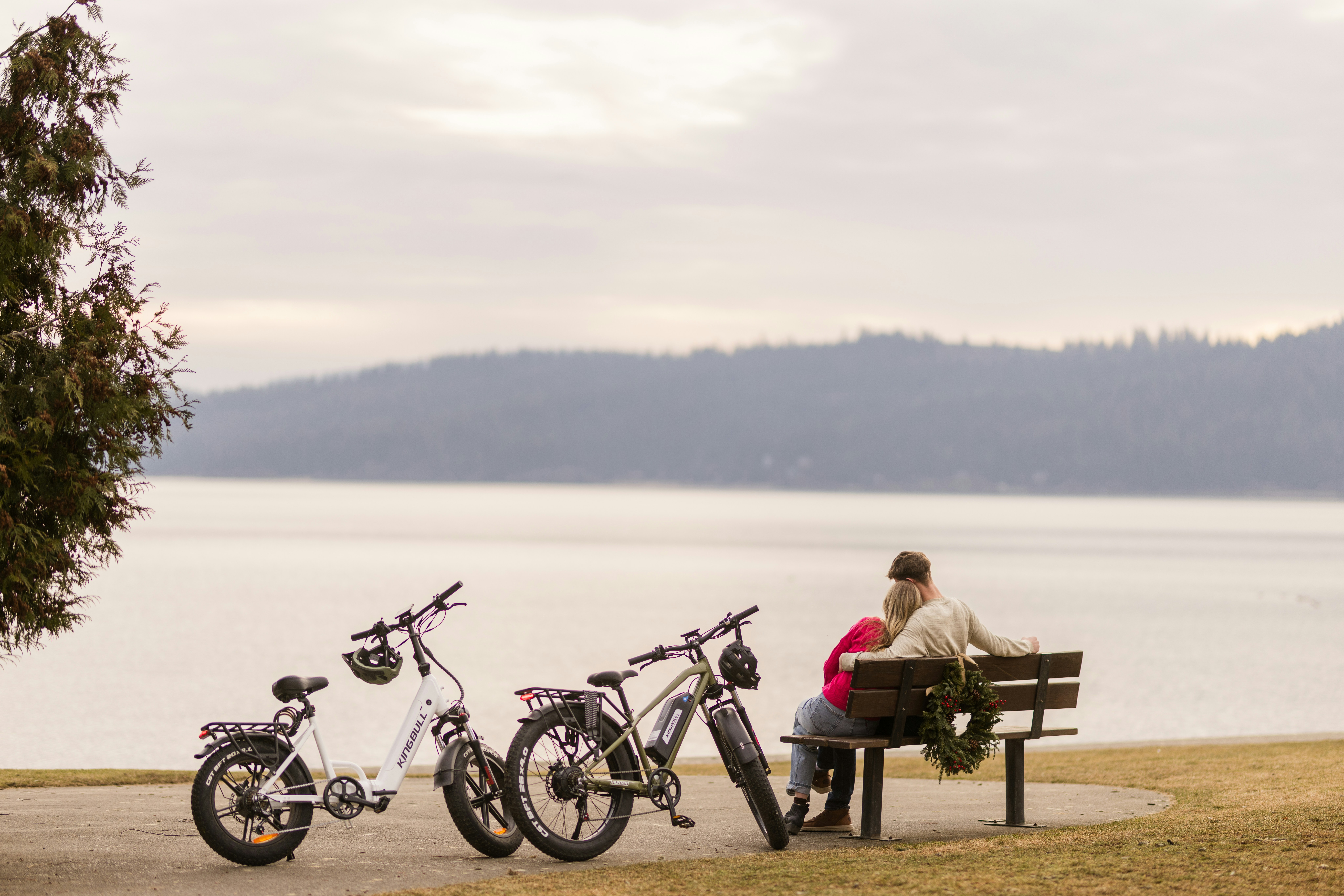 Quiet Moment by the Lake: Bicycles and a Bench