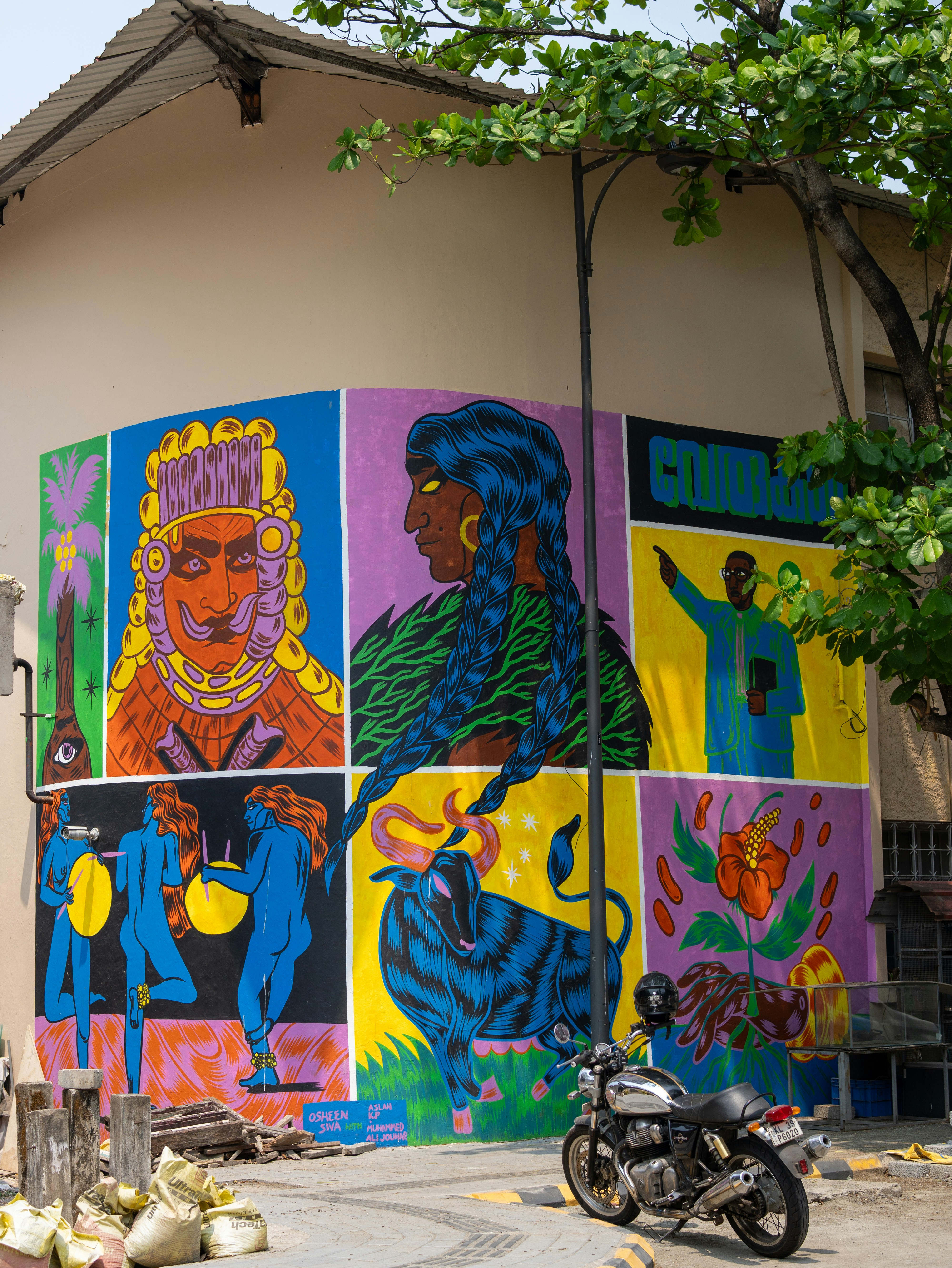 Vibrant mural and parked bike: stories colored in concrete
