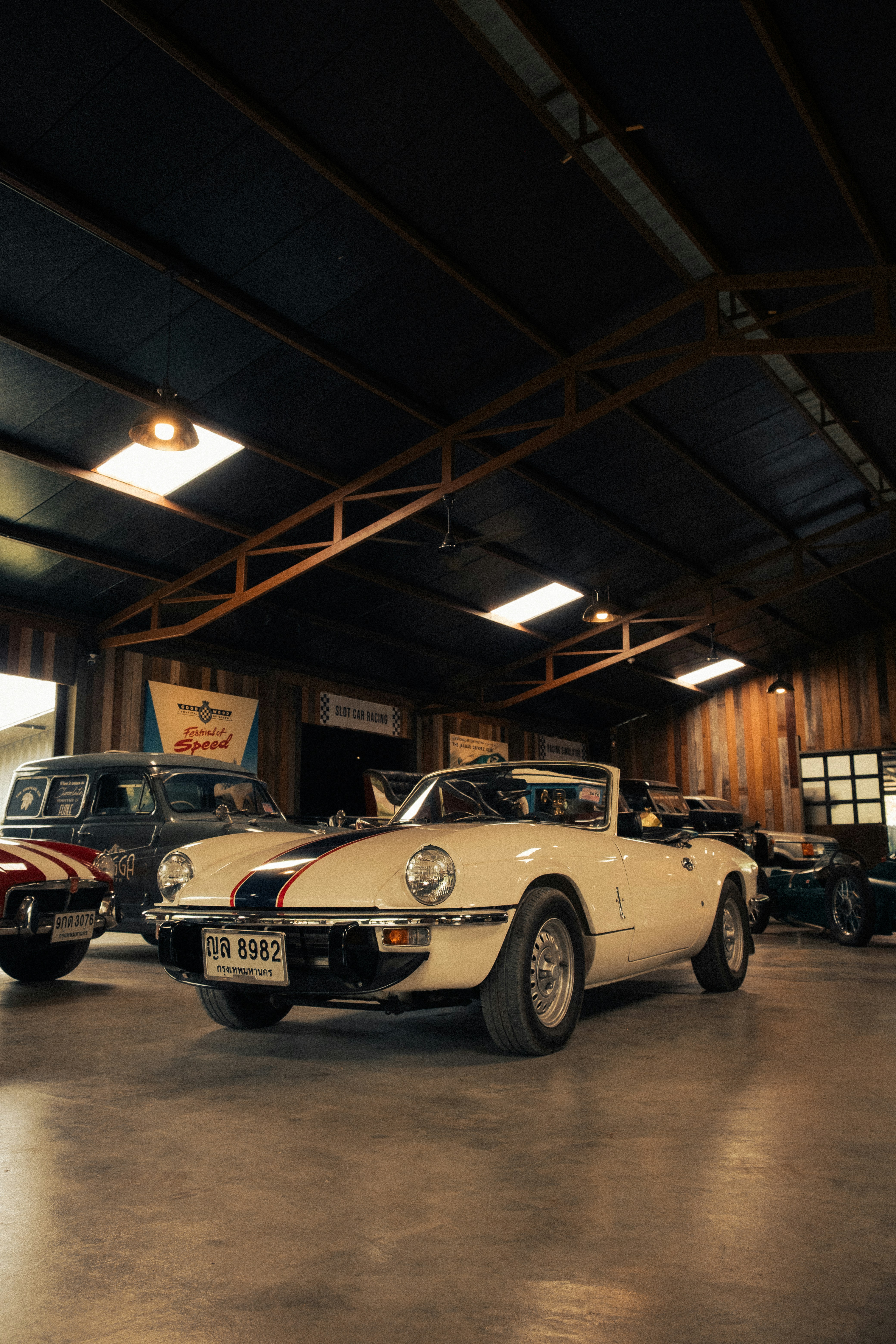 Cream Porsche in a Rustic Car Vault