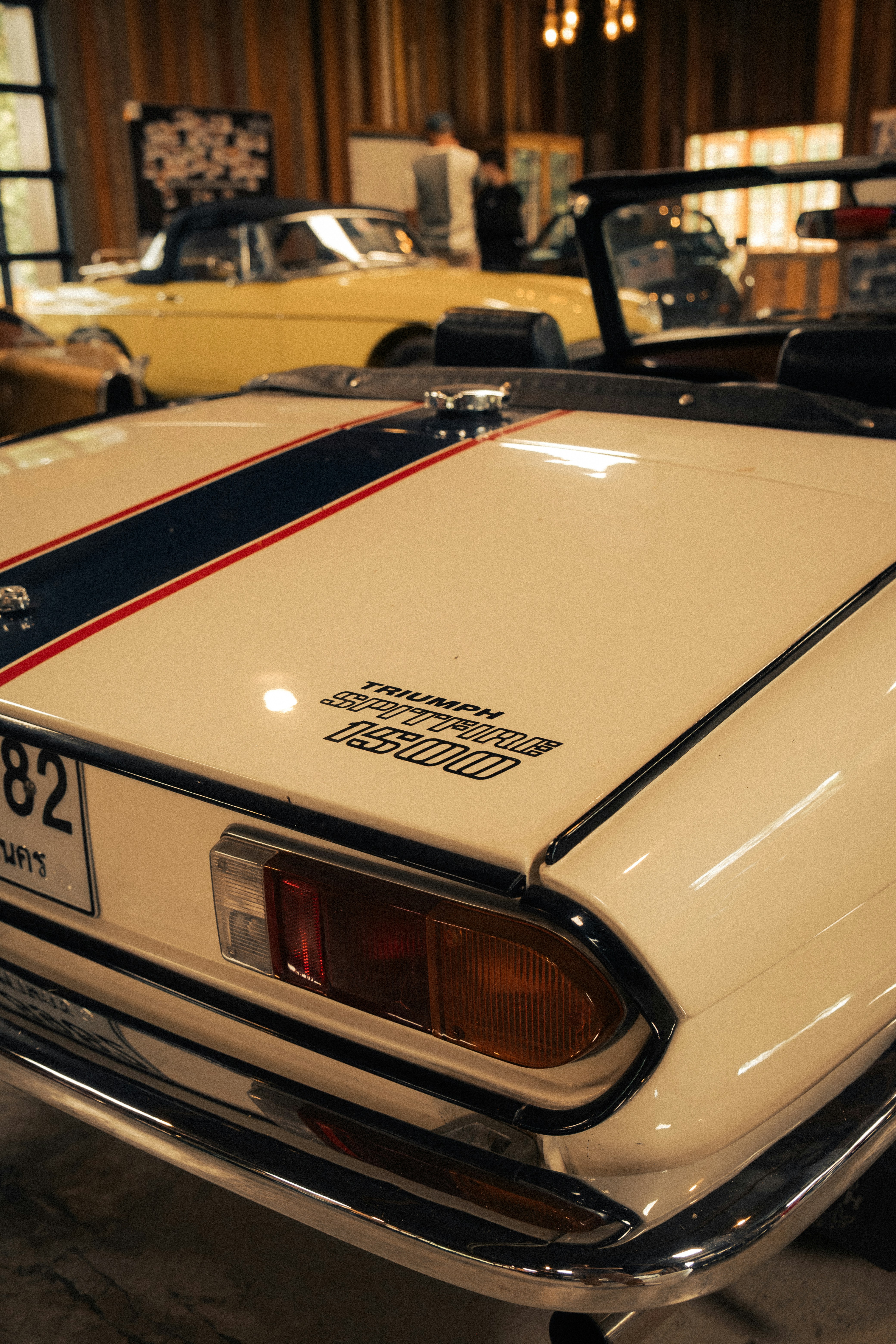 Rear-Quarter Emblem: Triumph TR8 in a Quiet Auto Exhibit