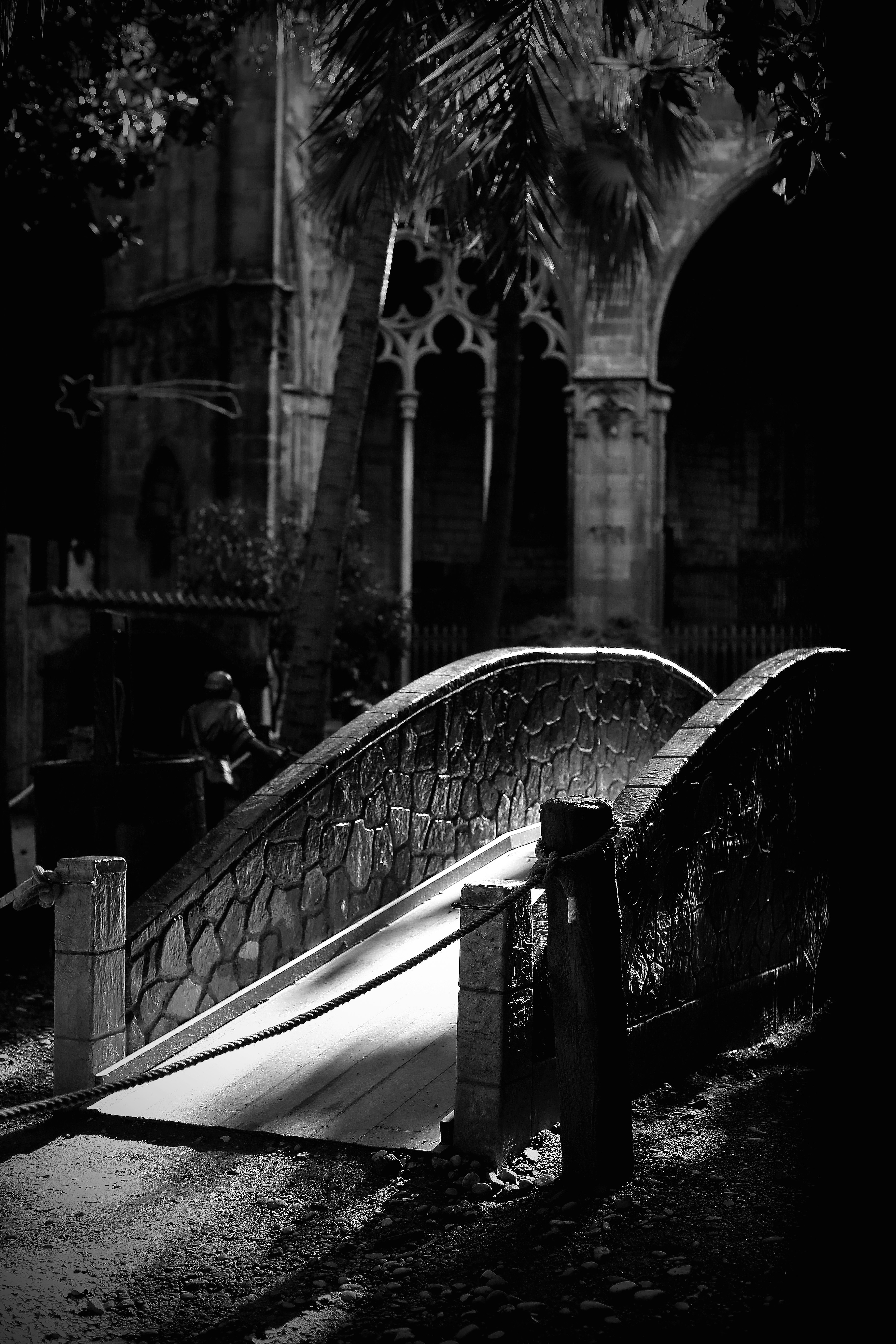 Moonlit Stone Bridge: A Quiet Descent into Shadowed Courtyard