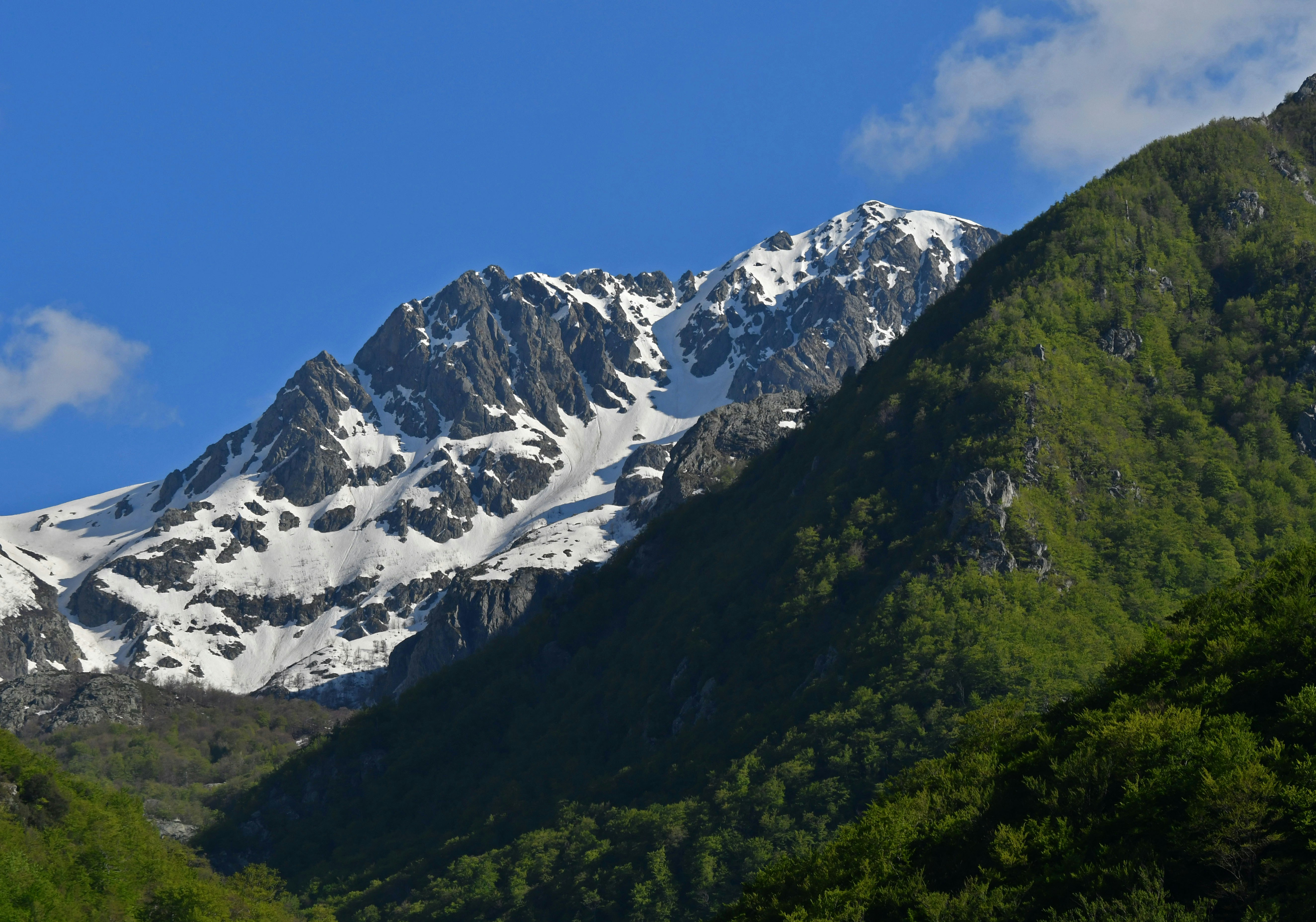 Snowline Crowned Ridge under a Clear Alpine Sky