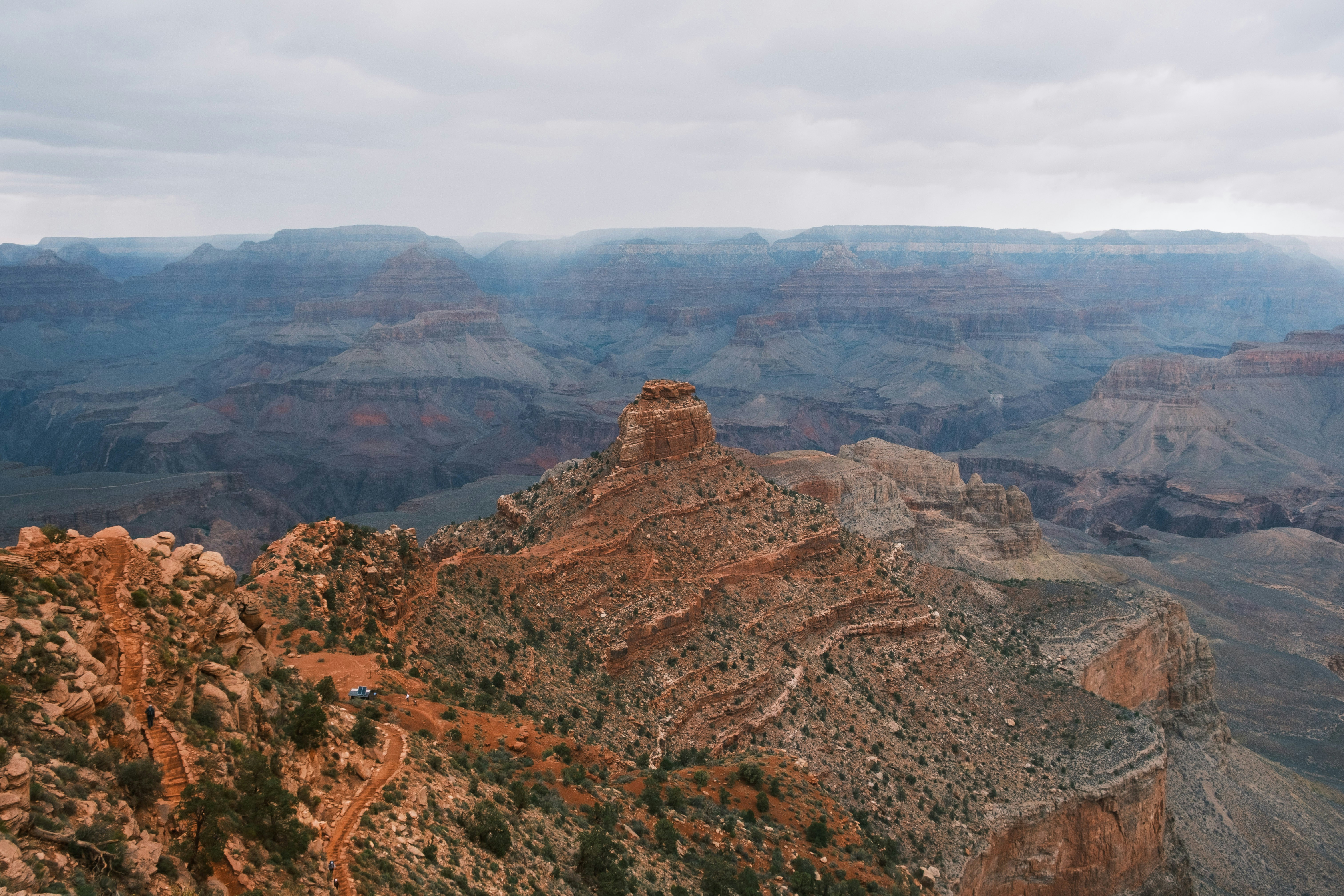 Misty Rim: A Quiet View Over the Grand Canyon's Carved Veins