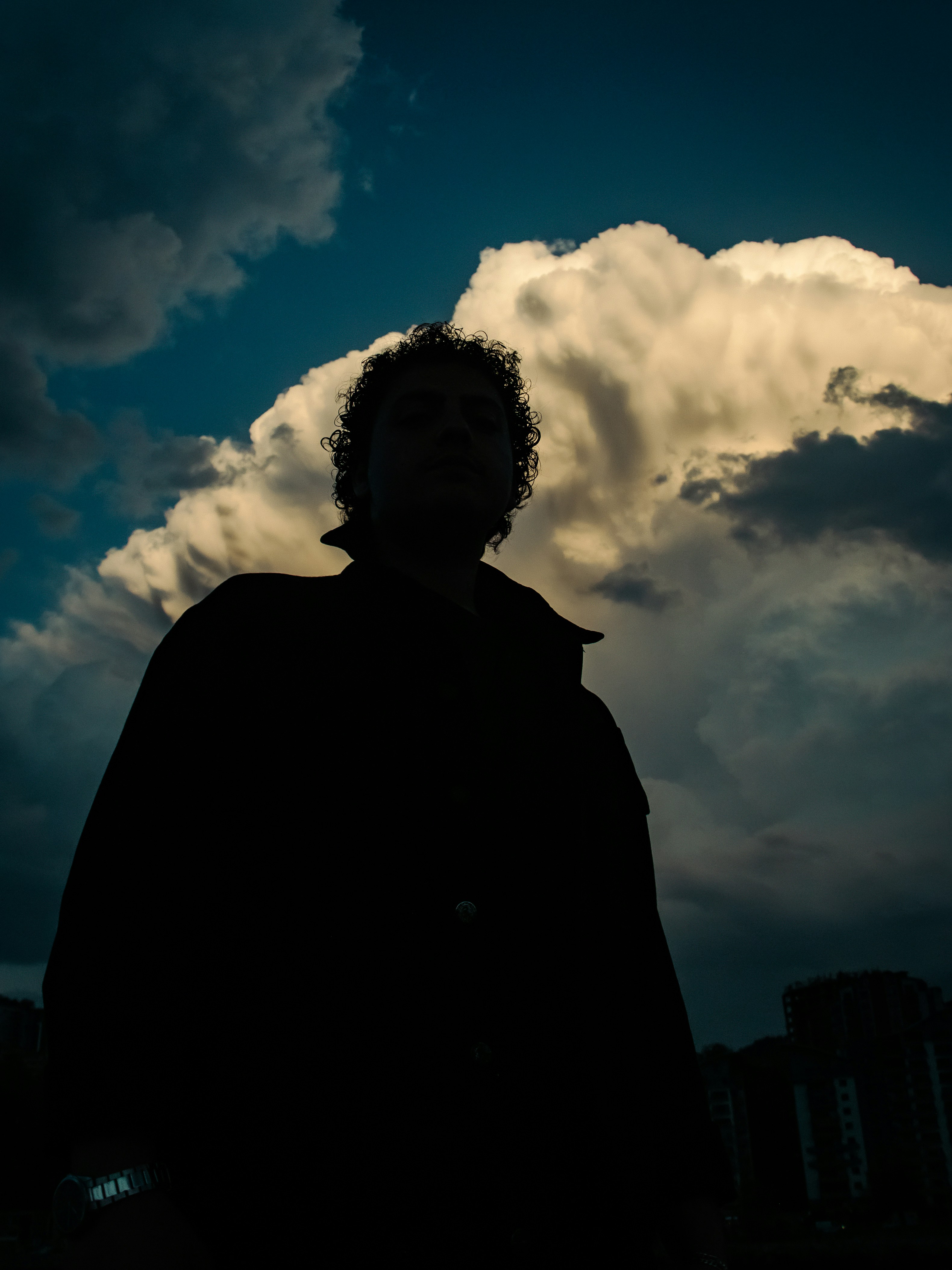 Silhouette Beneath a Sunlit Cloudscape