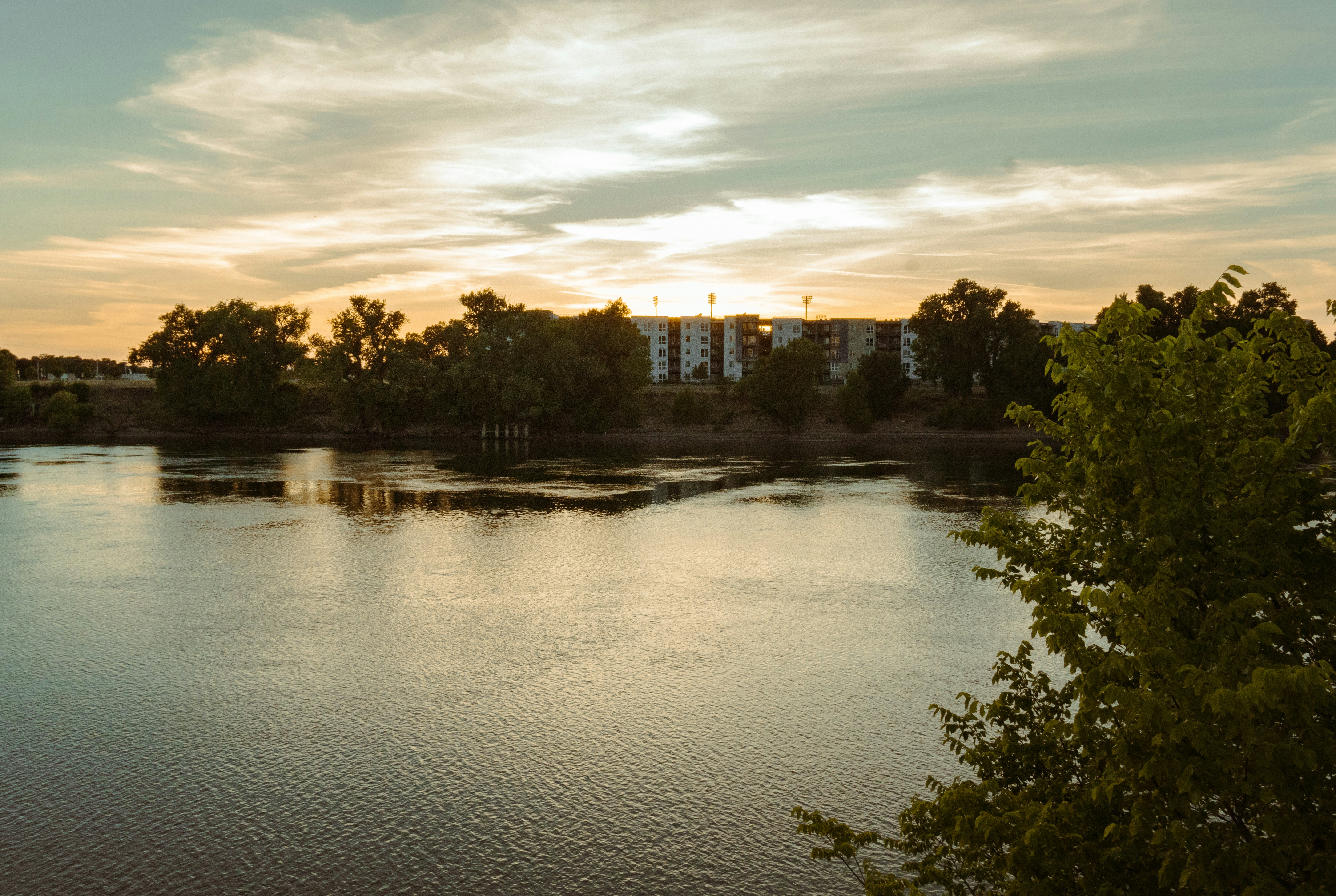 River Sunset Over Quiet City Edge
