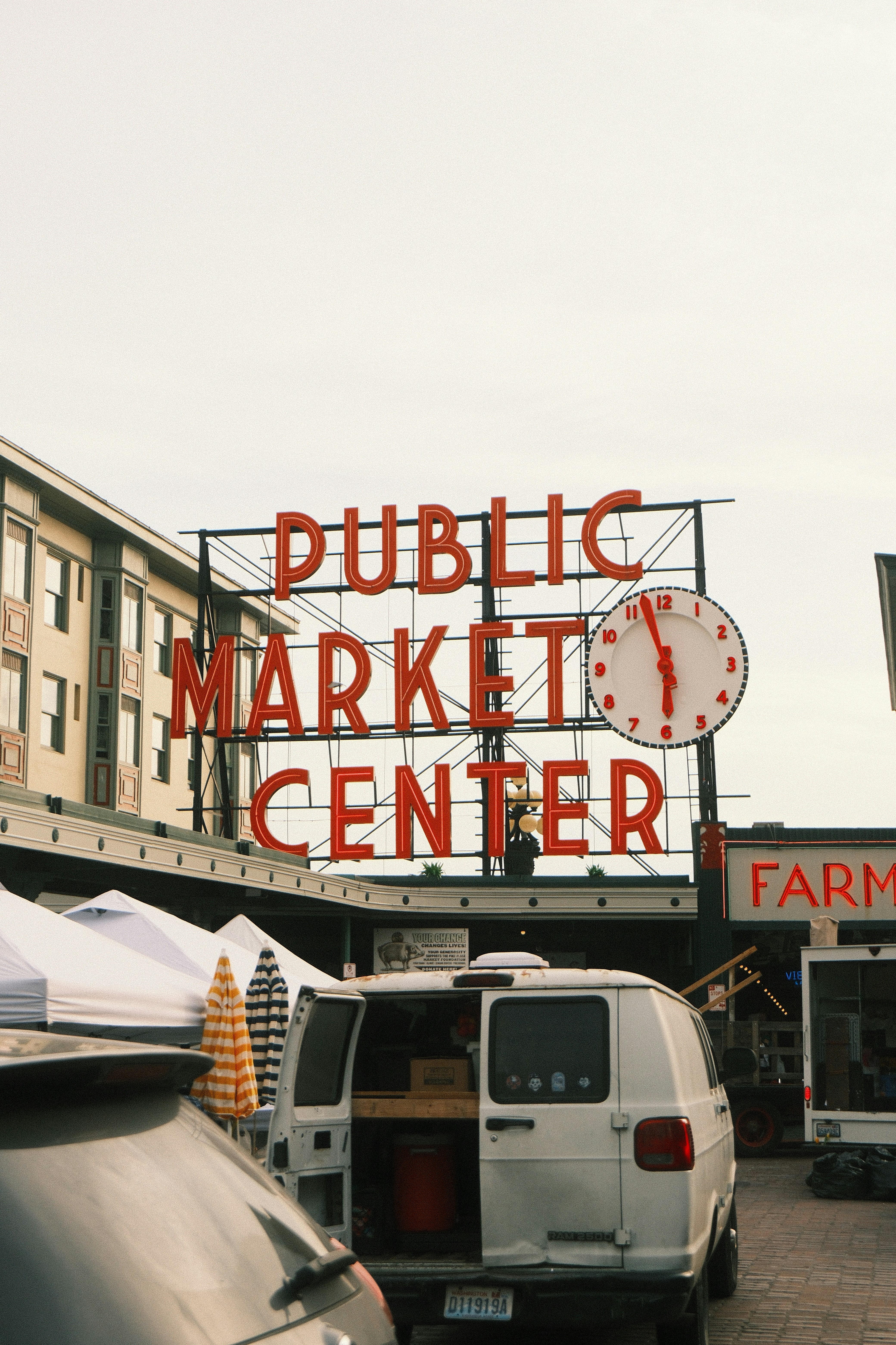 Neon Sign and Clock Over the Public Market Center