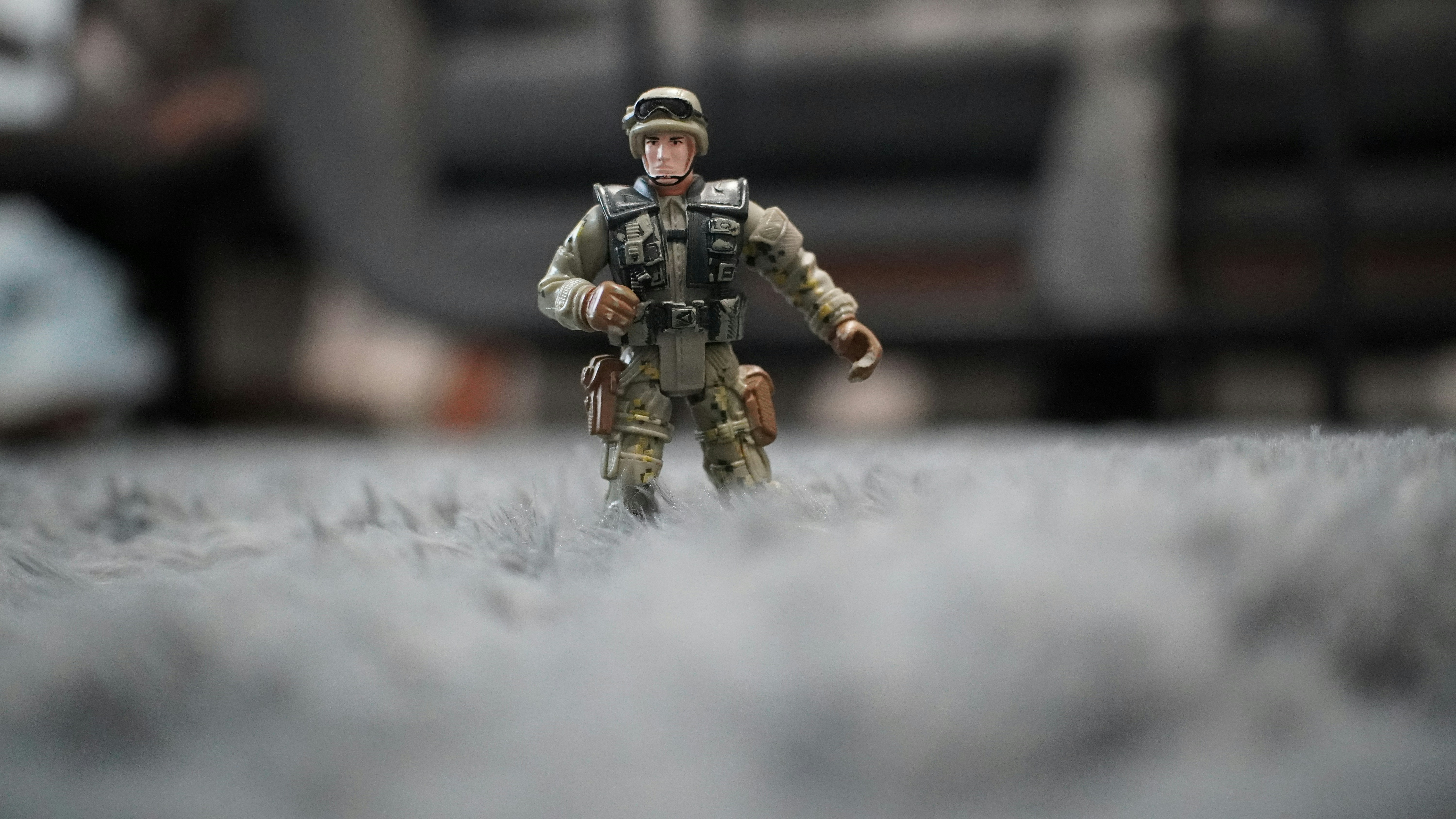 Tiny Soldier, Big Scene: A Toy Figure in a Frosted Field