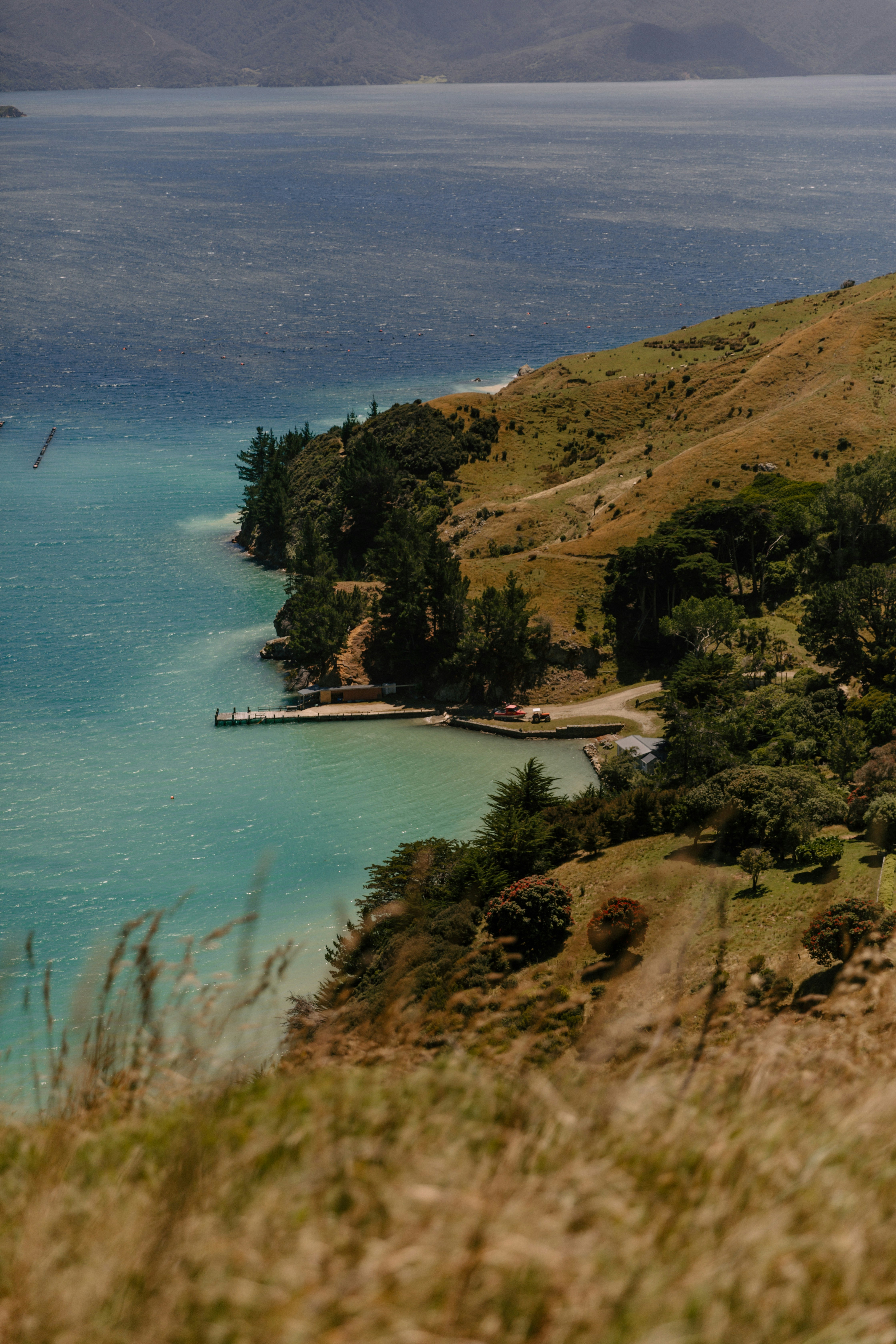  turquoise inlet meeting a sunlit hillside promenade